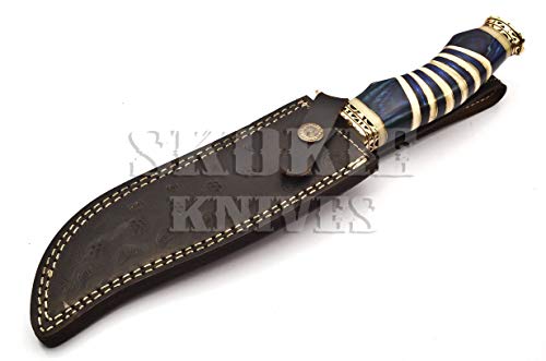 Skokie Knives Custom Hand Made Damascus Steel Hunting Knife Handle Original Camel Bone with Brass Spacer and Pakka Wood A Perfect Grip for Hunters
