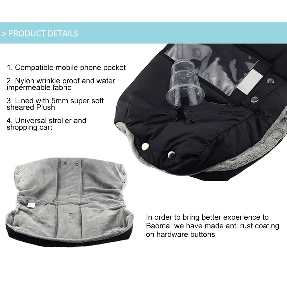 Pram Hand Muff, Baby Pushchair Hand Gloves Stroller Hand Muff Hand Warmer, Universal Windproof Thickening Anti-Freeze Gloves with Touch Screen Phone Bag