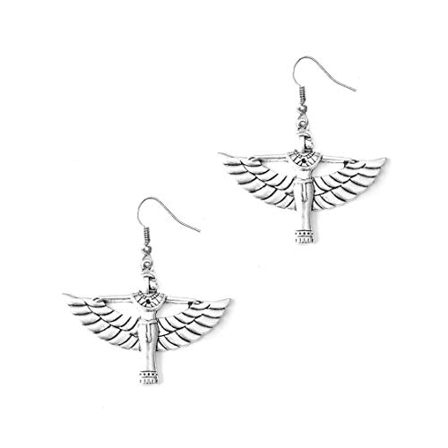 Joji Boutique Egyptian Collection: Antiqued Silver Winged Isis Goddess Drop Earrings