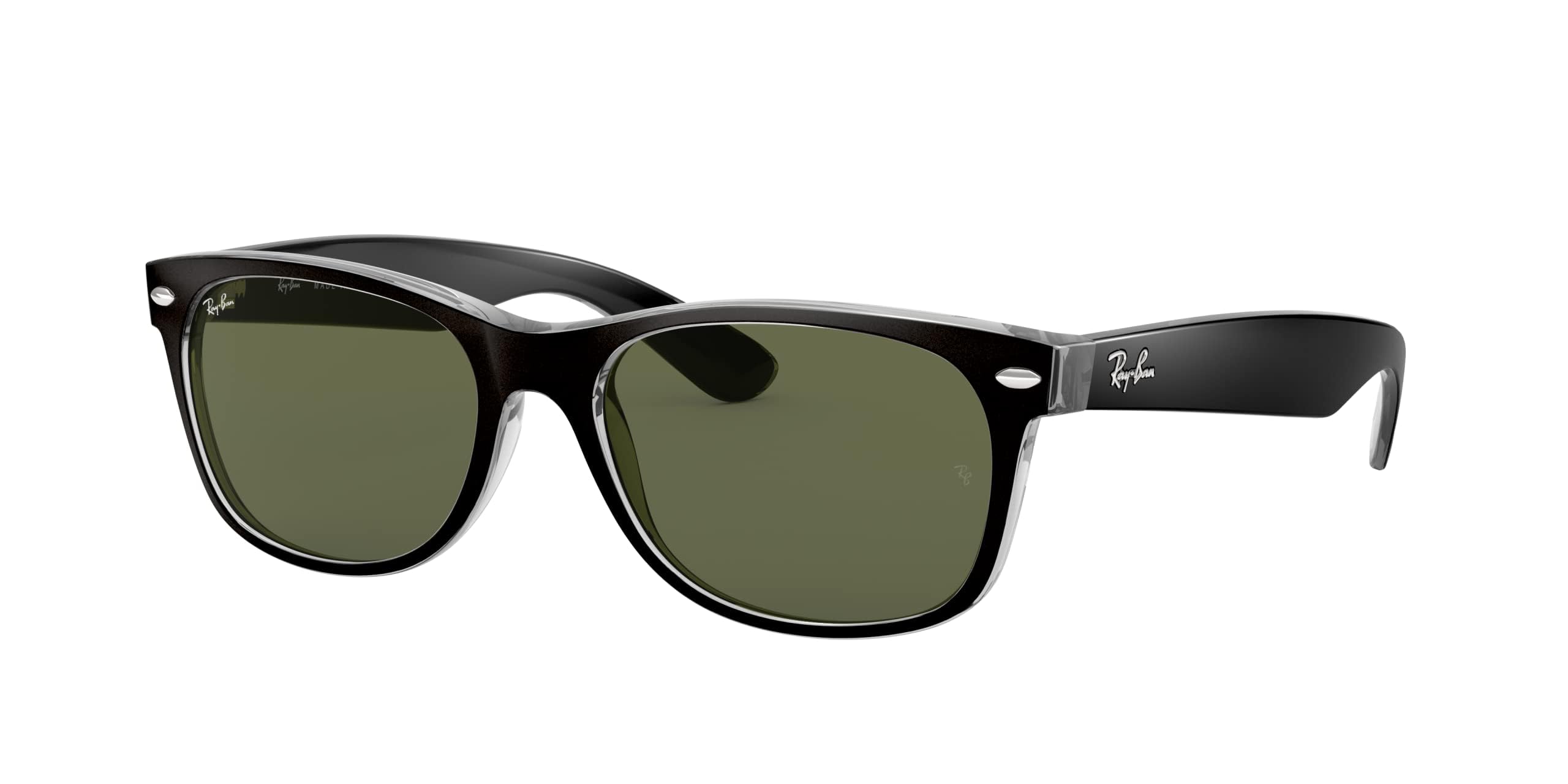 Ray-Ban Rb2132 New Wayfarer Square Sunglasses, Matte Black/Green, 52 mm