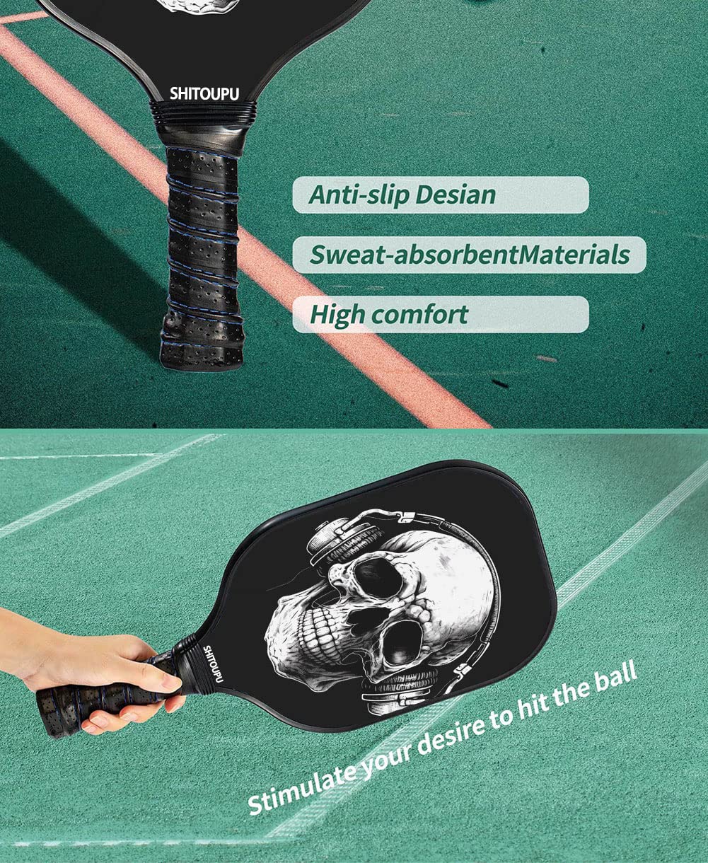 Musical Skull Pickleball Paddles,Pickleball Paddle Set with 2 Paddles and 4 Pickle Balls and Portable Pickle Ball Bag