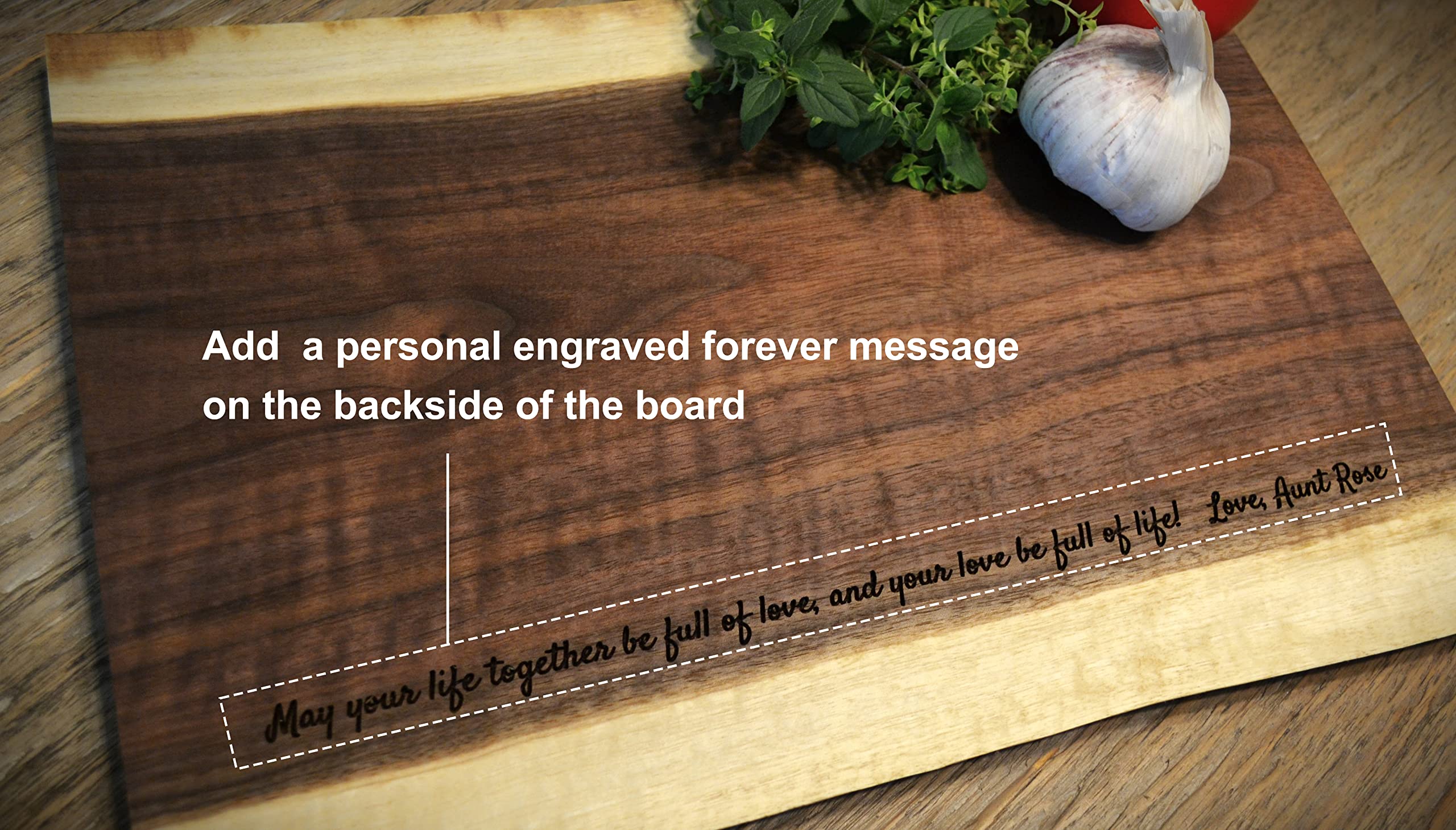 Personalized Cutting Board Wedding Gift Elegant Walnut Polished Live Edge Wood Display Custom Engraved Rustic Unique Anniversary Bride Groom Newlywed Couple Parents Housewarming (Wedding Branches)