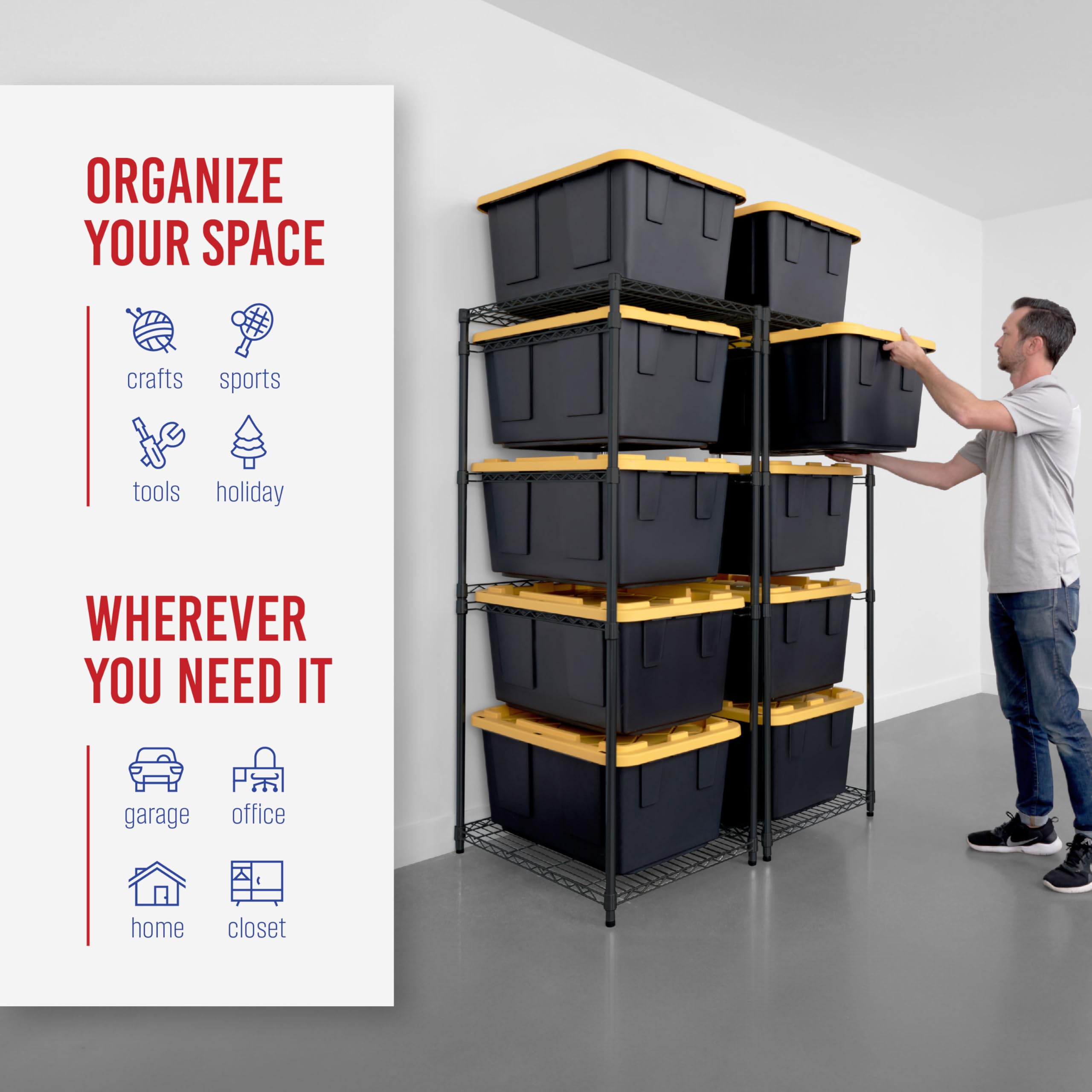 SafeRacks 2 Pack 5-Tier Steel Tote Rack - Maximize Space, Declutter, Organization, NSF Certified, Bin Storage for Garage, Pantry, Kitchen, Workspace, 5 Shelves, 31″ x 23″ x 68″, Black
