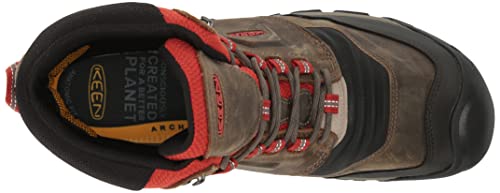 KEEN Men's Ridge Flex Mid Height Waterproof Hiking Boots, Dark Olive/Ketchup, 7 Wide