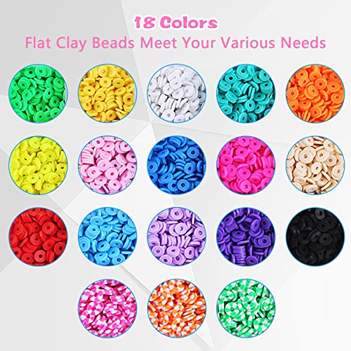 LanM Epoch 4020 Pcs Clay Beads,18 Colors Flat Clay Beads Kit with 100 Alphabet Beads,20 Smiley Beads,20 Loving Beads and 4 Roll Elastic Strings for DIY Jewelry Making Earring Bracelets Necklace (6mm)