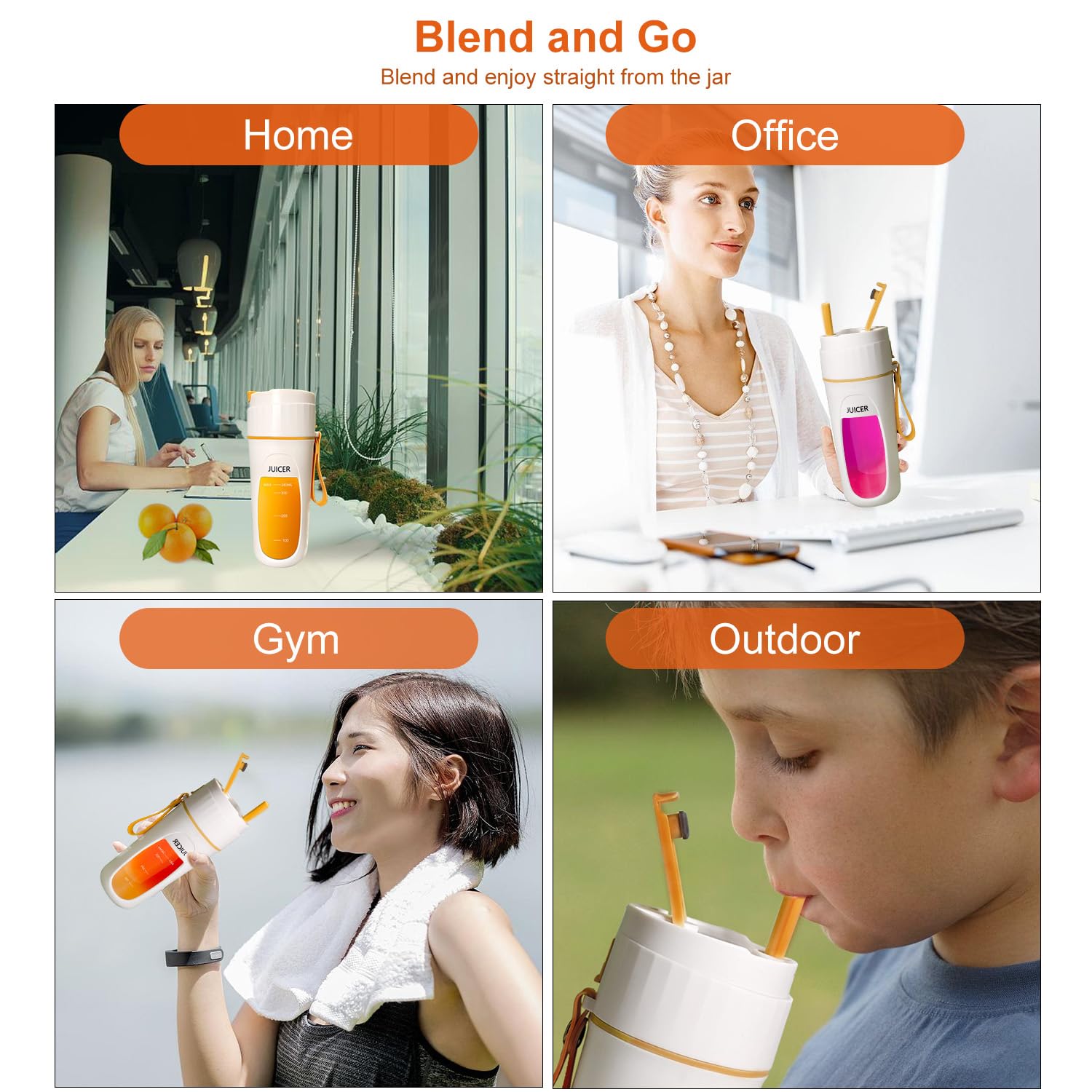 Smoothie Blender, Portable Personal Blender for Smoothies,16 oz Mini Blender Juicer with Straw, Type-C USB Rechargeable,10 Blades Juicer, Mini Fruit Juice Mixer, Office Picnic Travel (White)