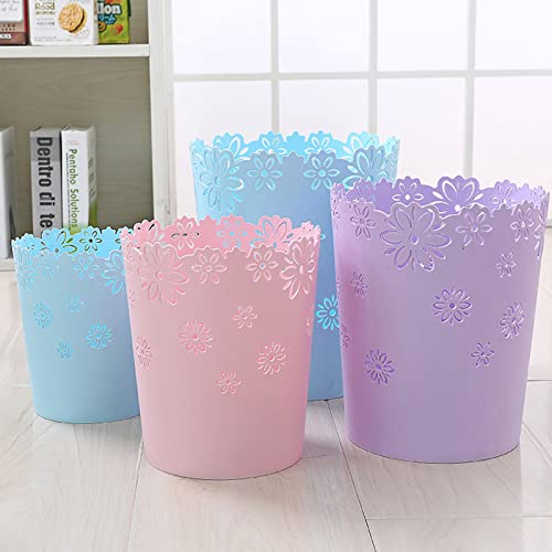 Scakbyer Wastebasket, Hollow Flower Shape Plastic Lidless Wastepaper Baskets Trash Can - M - Blue