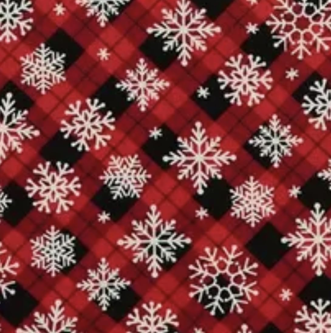 Snowflakes on Red Buffalo Plaid Christmas Precut Apparel Fabric by The Yard - One Yard