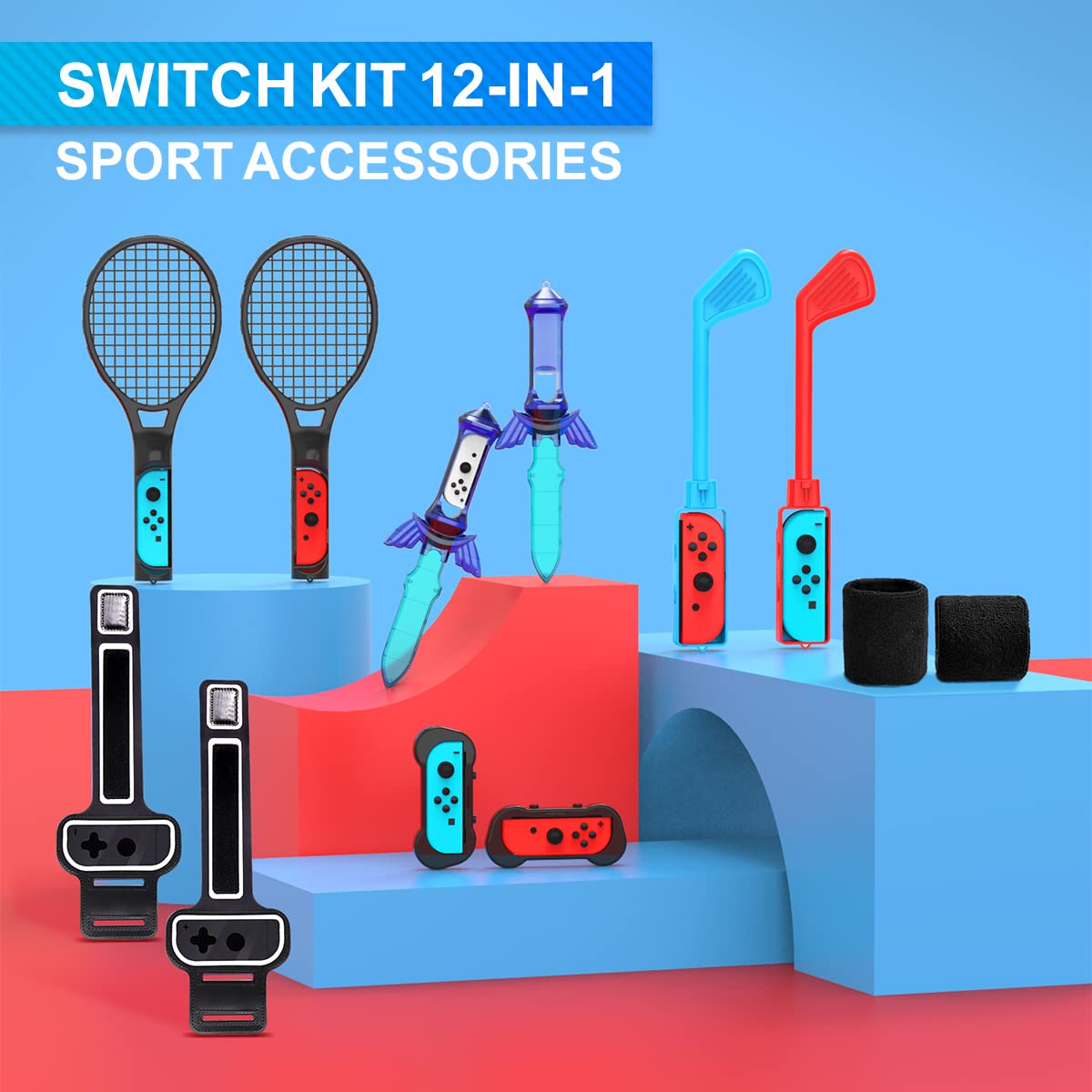 QWOS 12 in 1 Switch Sports Games Accessories Bundle for Nintendo Games ,Enhanced Gaming Immersion Switch Sports Accessories Compatible with Nintendo