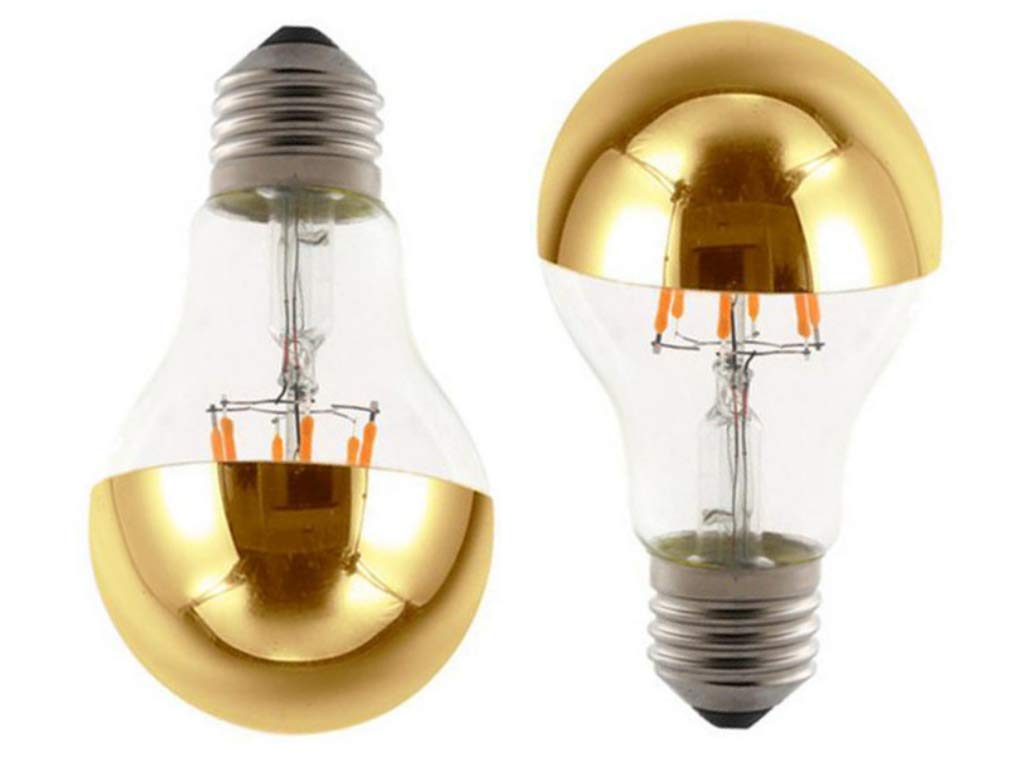 K JINGKELAI Half Chrome Light Bulb A60 6W(60W Equivalent) LED Filament Vintage Edison Bulb with Half Chrome Gold,for Home Lighting,Warm White 2700K,4 Pack