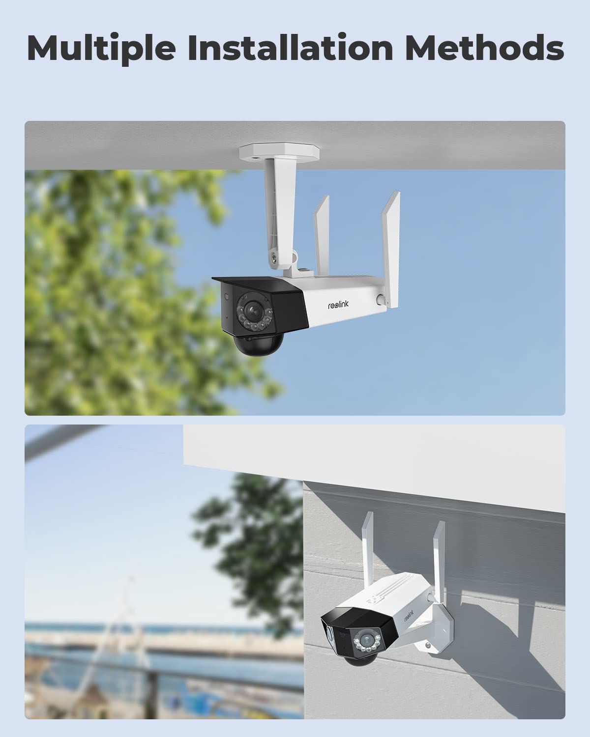 REOLINK 2K Security Battery Camera Outdoor Wireless Solar with Dual Lens 150° PIR Angle, 2.4/5GHz WiFi, Human/Vehicle Detection, Spotlights Color Night Vision, Two Way Talk, Duo w/Solar Panel 2 Pack