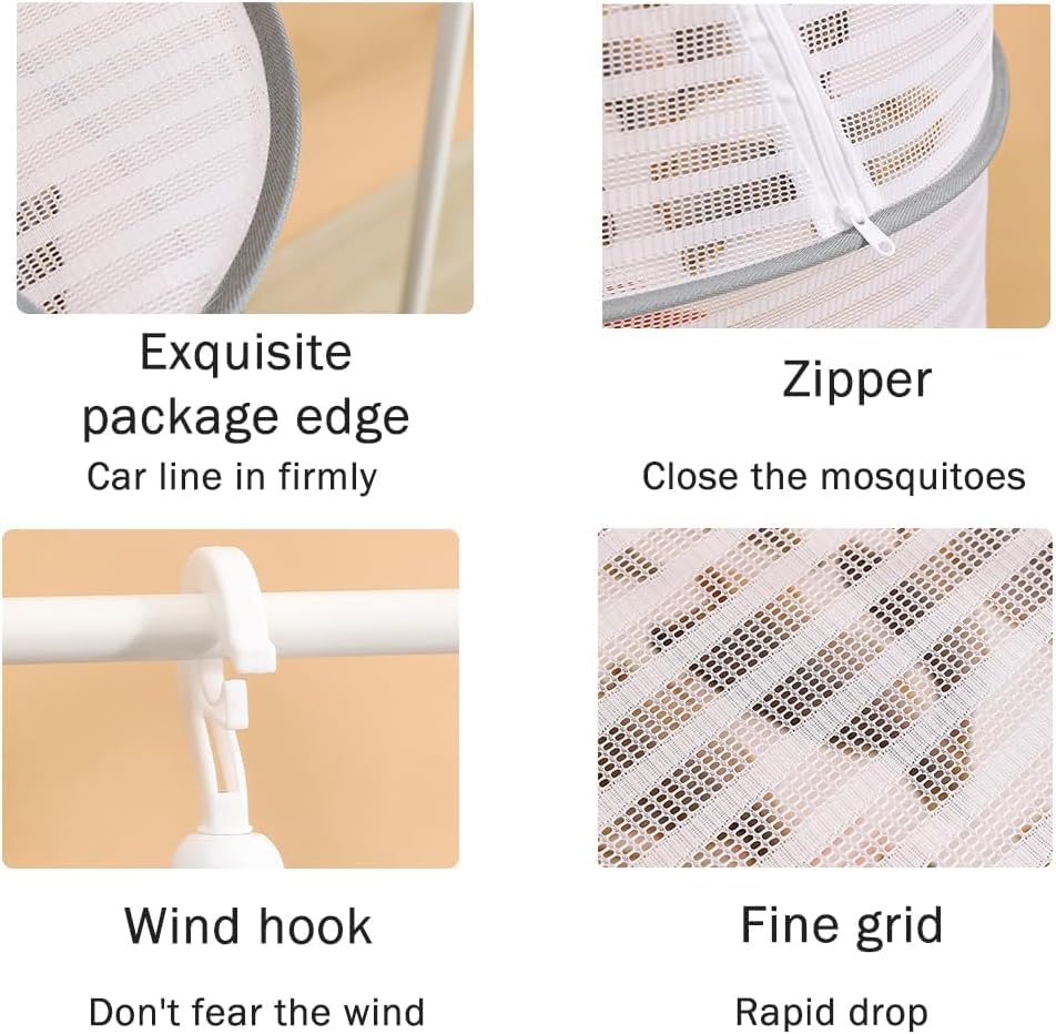 TANOVCEP Foldable Drying Net for Vegetables, Fish, and Dehydrated Goods, Multi-Tiered Food Drying Net, Versatile Drying Rack, Windproof Design, Zipper Closure for Insect Protection 4Layer
