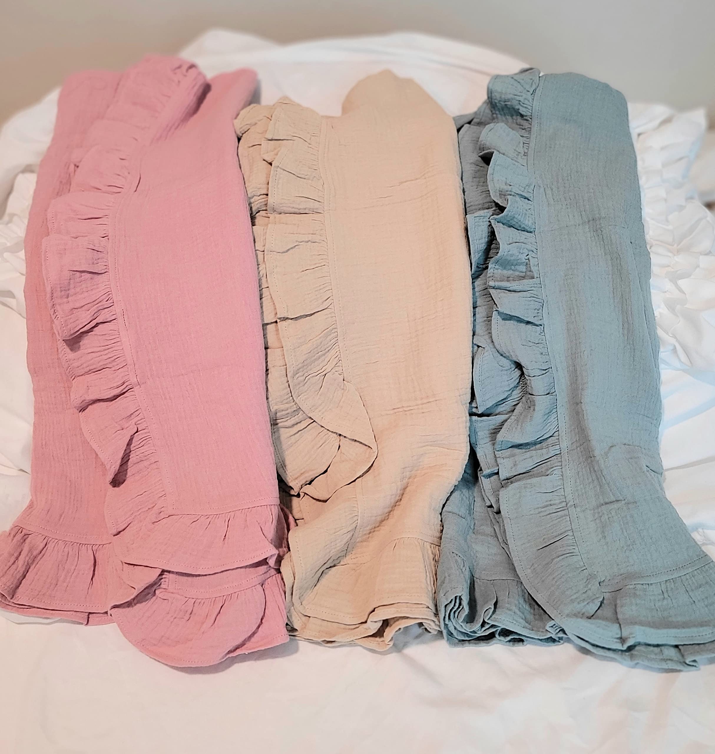 Ruffle Swaddle Blanket for Baby 47" x 47", Soft, Muslin, Woven, Organic Cotton (Rose)