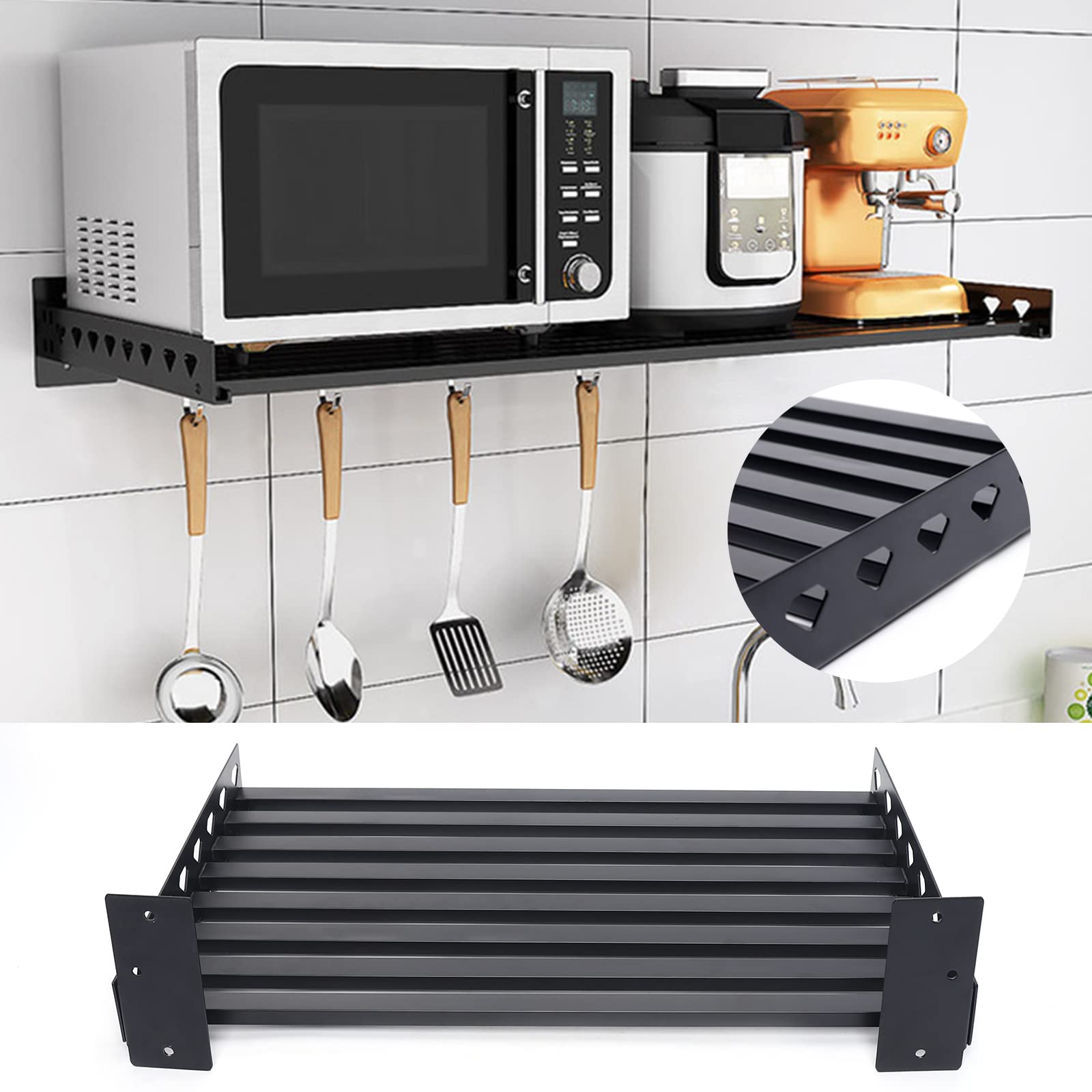 NG NOPTEG Wall-Mounted Microwave Shelf, Microwave Oven Rack Stainless Steel Oven Bracket Kitchen Microwave Rack, Space Saving, Sturdy