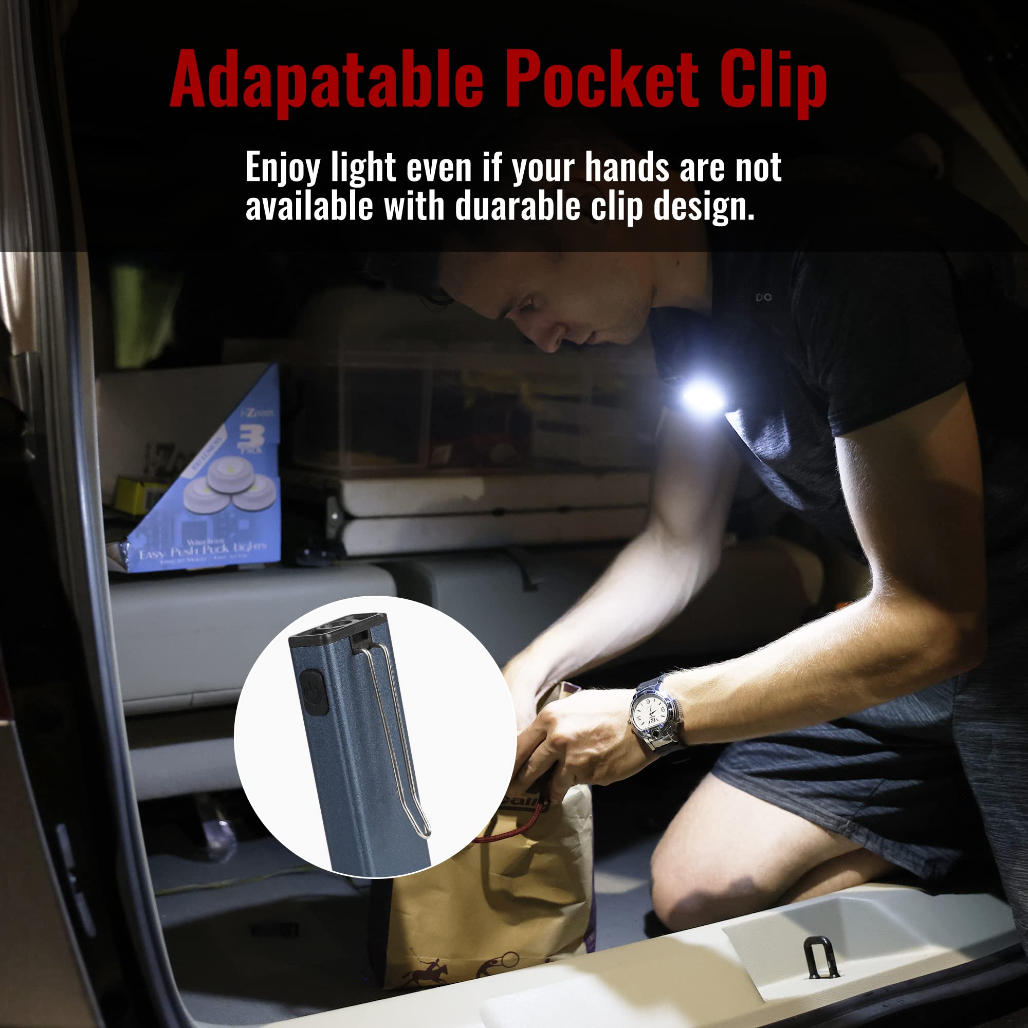 lexall Rechargeable Work Light, 600 Lumens Portable LED Flashlight, Magnetic COB Flat Task Light with Pocket Clip, 3 Modes, Pocket Pen Inspection Light for Repairing, Camping, Hiking, Emergency(2pcs)