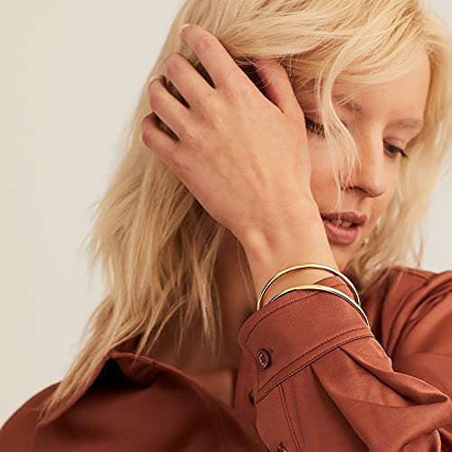 Kainier 3mm 14K Gold Plated Bracelet Stainless Steel Glossy Stackable Thin Round Bangle Bracelet for Women Oval Solid Plain Polished Bracelet Best Gifts for Love