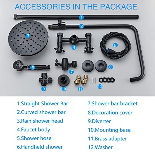 Senlesen Outdoor Shower Fixture Combo Set Oil Rubbed Bronze 8 Rainfall Shower Head Wall Mount 2 Dual Function