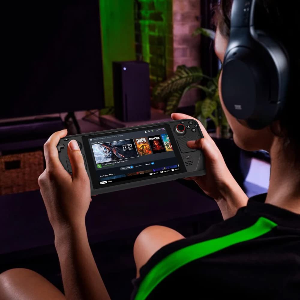 Protective Case for Steam Deck Accessories, Sirabe TPU Soft Cover Protector with Thumb Grips&Screen Protectors&Touchpad Protect Skin, Full Protection, Shock-Absorption, Anti-Slip & Scratch