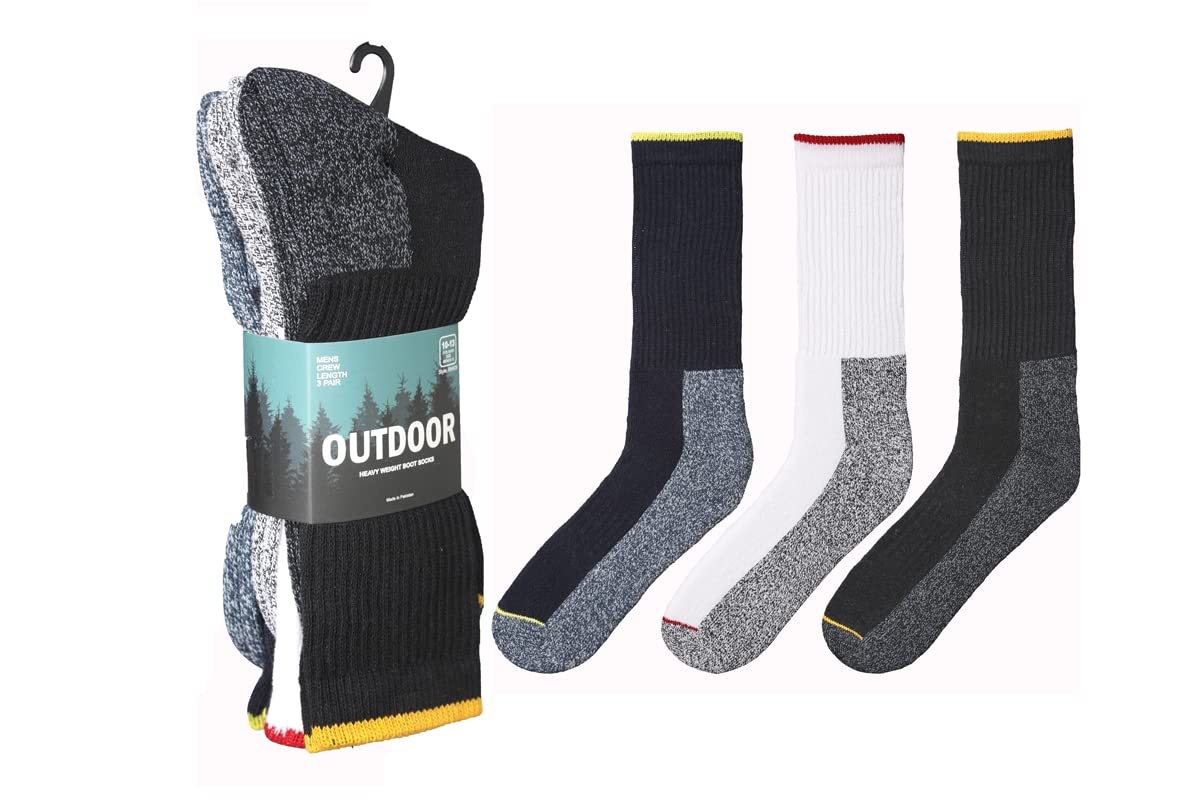 JAMES FIALLO Men's Outdoor Heavy Weight Boot Hiking Socks 3-Pair Pack