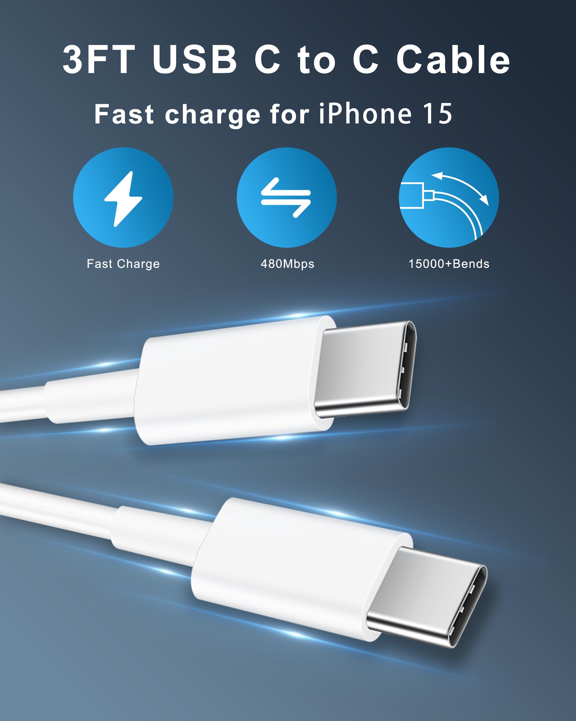 iPhone 15 Car Charger Fast Charging, 20W USB C Charger Block + 2 x 3FT USB-C to C Cable + 40W Dual USB C Car Adapter Power Cigarette Lighter Charger for iPhone 15/15 Plus/15 Pro Max, iPad, Pixel 8/7/6