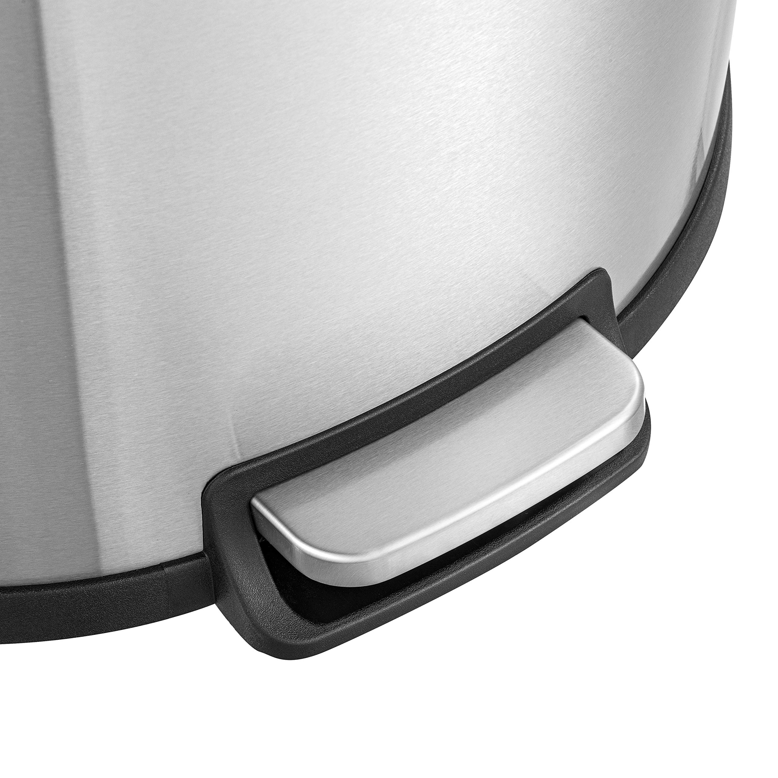 QUALIAZERO 50L Stainless Steel Step-On Trashcan with Soft Close Lid, Hands-Free Operation, Ideal for Kitchens, Offices & Commercial Spaces, D Shape