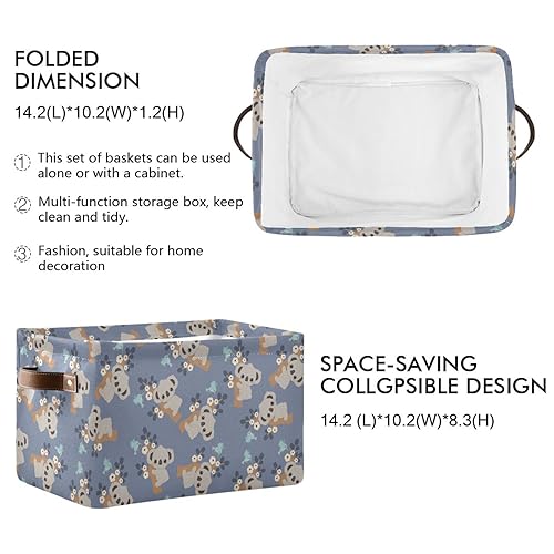 Koala Floral Storage Basket Collapsible Storage Bins Box Cubes Fabric Clothes Hamper Toy Chest Gift Baskets for Shelves Home Shoes Office Nursery with Leather Handles