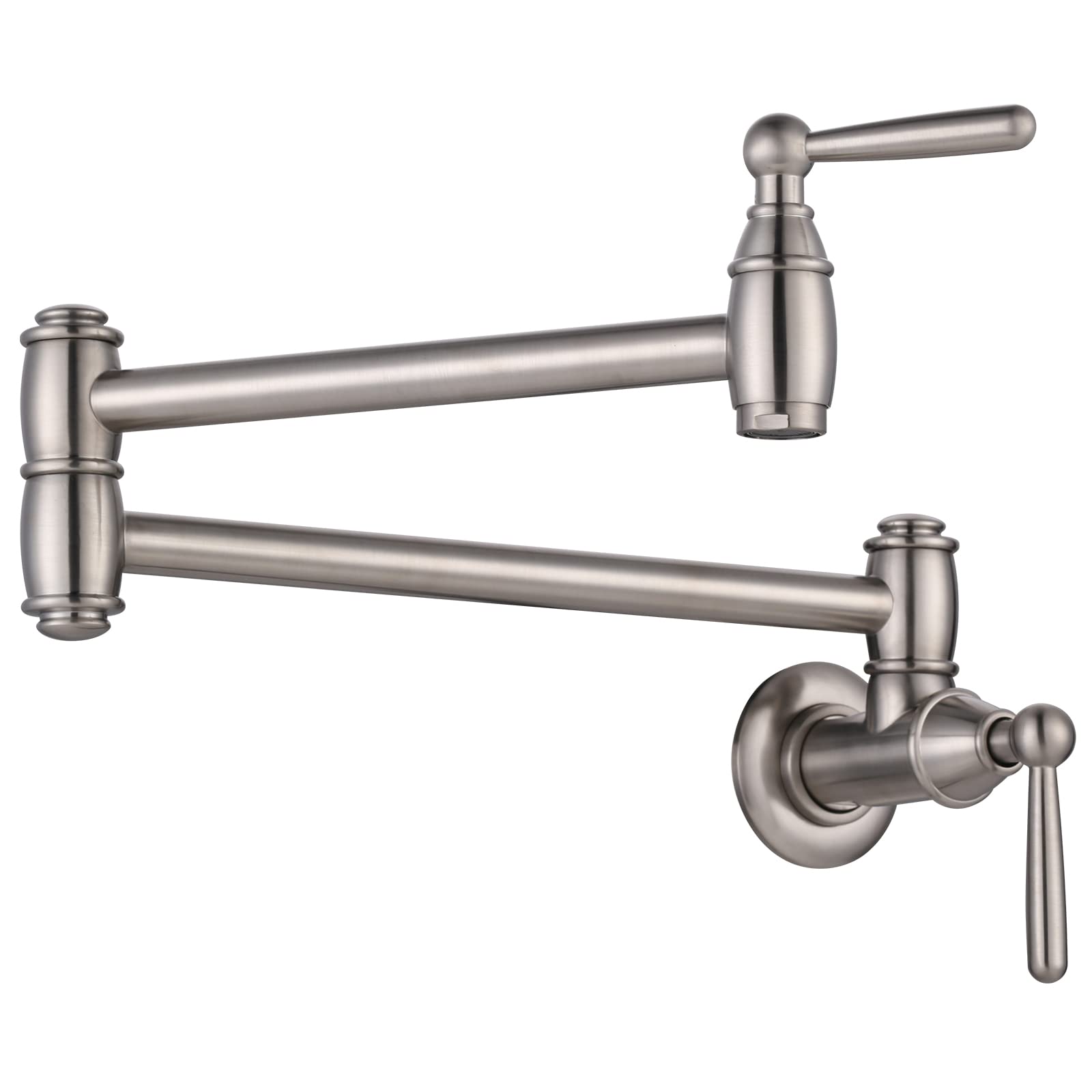 Pot Filler Faucet Brushed Nickel, ARCORA Modern Pot Filler Wall Mount Kitchen Folding Faucet 2 Handle with Double Joint Swing Arms Brass Stove Faucet