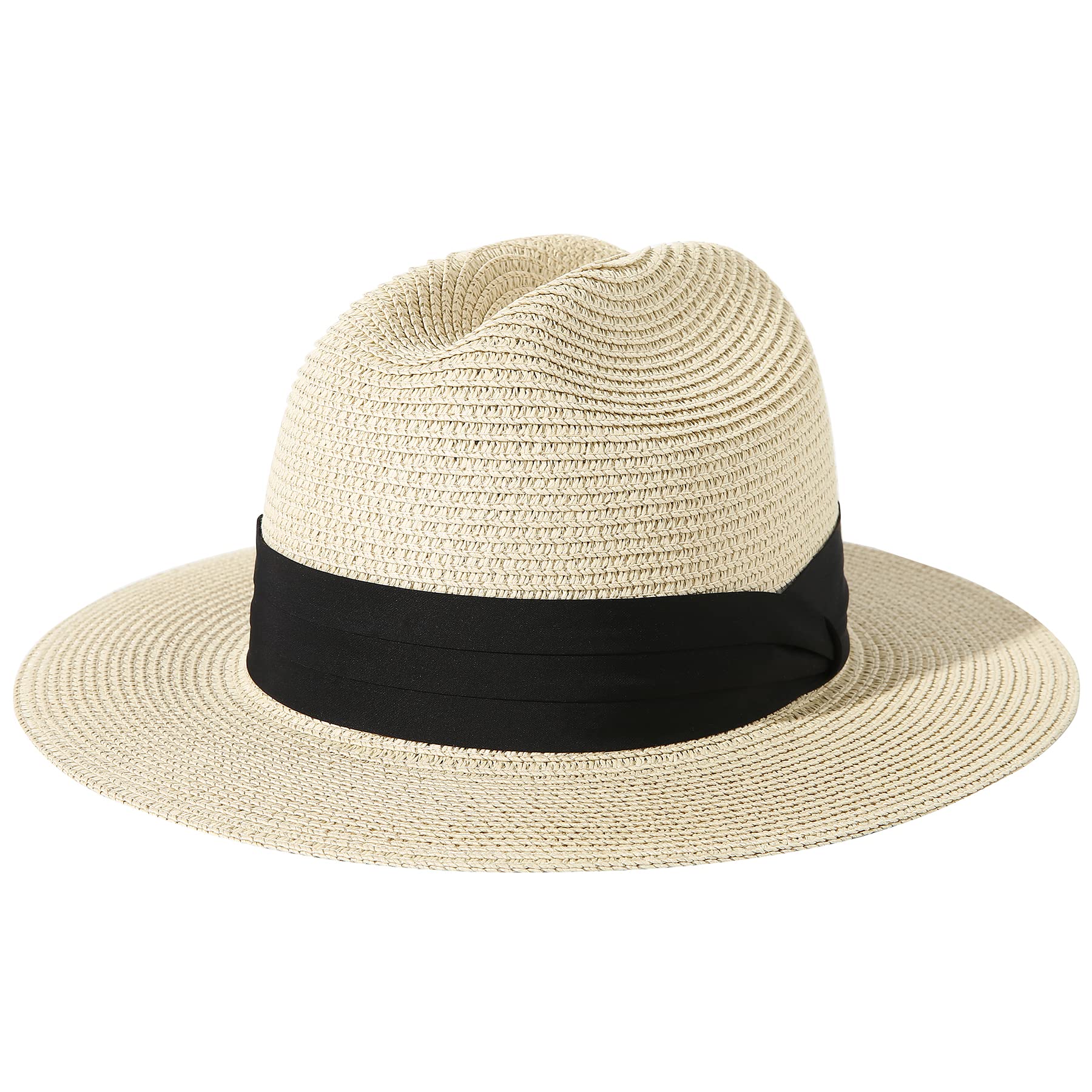 Lanzom Women Men Wide Brim Beach Sun Straw Hat UPF50 Travel Foldable Brim Summer Straw Cowboy Hat (Khaki, Large)
