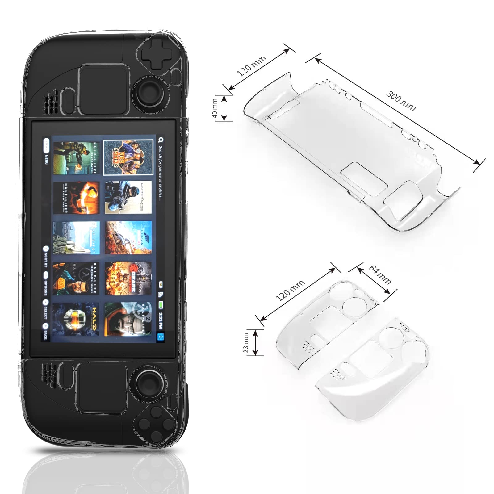 Protective Case, Clear Case, Hard Case for Deck with Tempered Glass Screen Protector - Clear