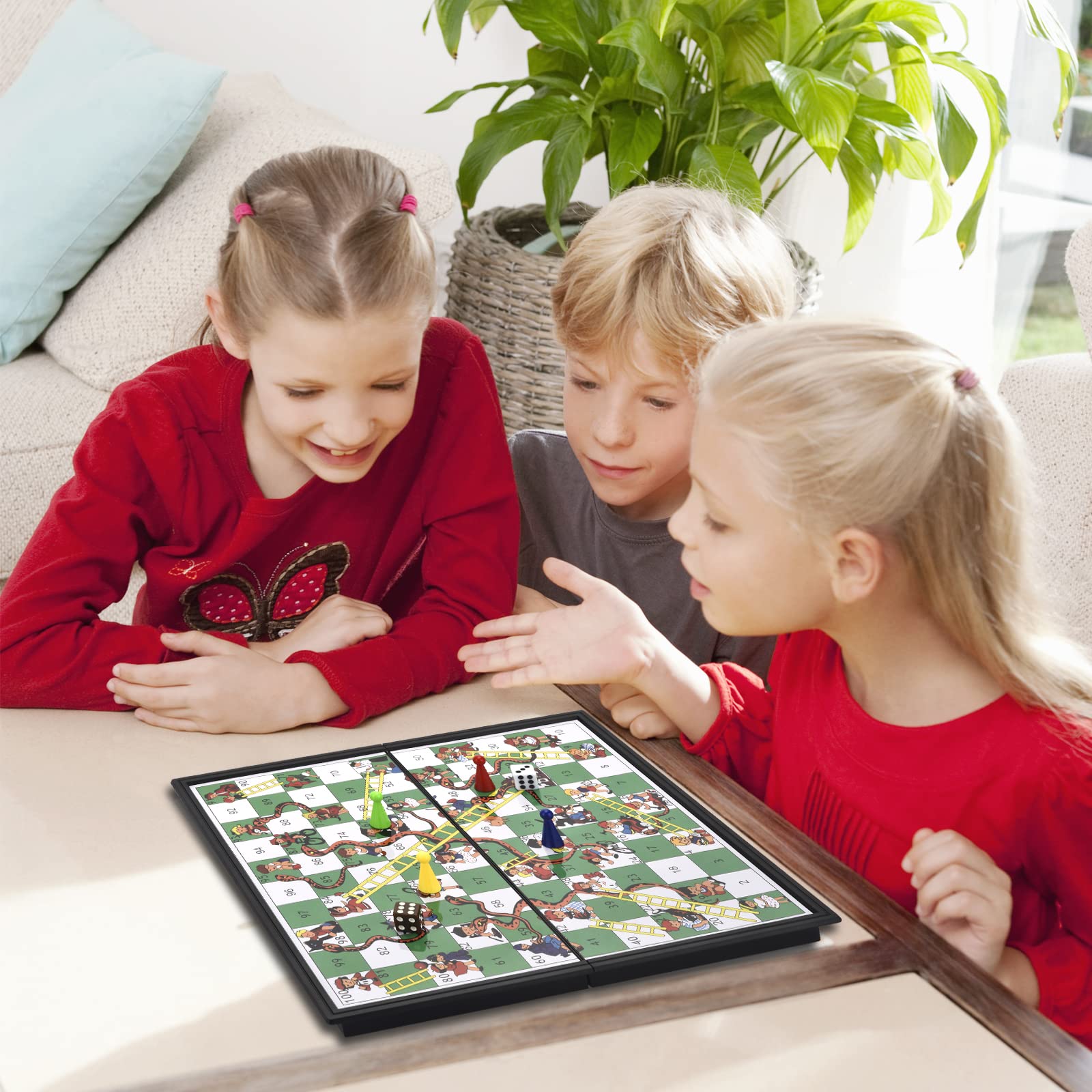 Quadpro Magnetic Chutes Snakes and Ladders Board Games Set with Folding Board Snakes and Ladders Travel Games for Kids and Adults