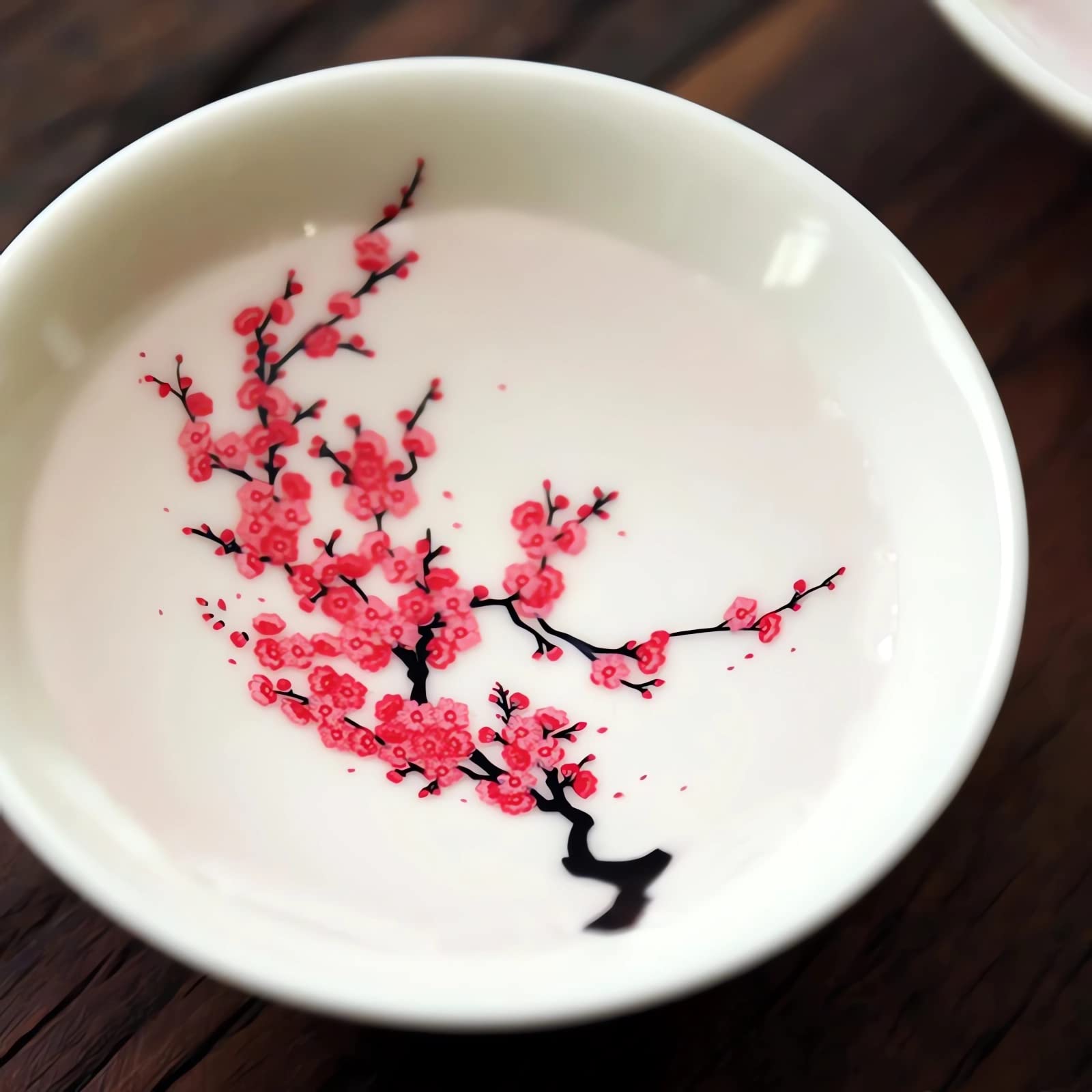 Magic Sakura Cherry Blossom Sake Cup - 2023 New Ceramic Sake Cold/Hot Temperature Color Changing Cup Glasses, Japanese Tea Wine Soju Sake Cup Glasses Set, Magical Blooming Sake Cups (Sakura- Cold&Hot)