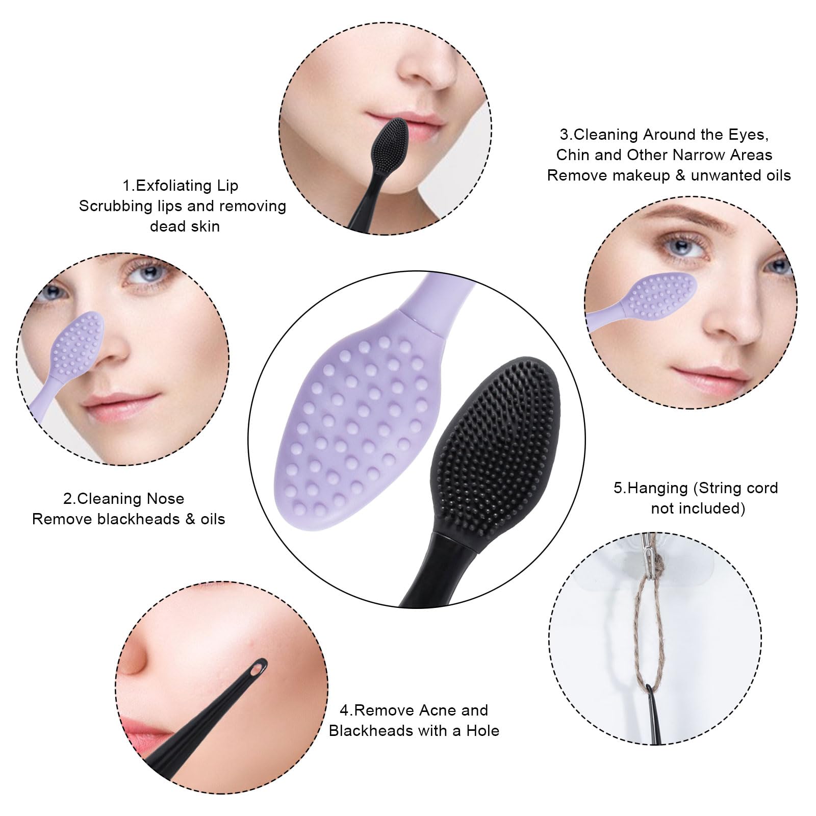 Silicone Lip Scrub Brushes, Beomeen Black Double-Sided Exfoliating Lip Brush Soft Silicone Lip Scrubber Exfoliator Tool Blackhead Remover for Skincare