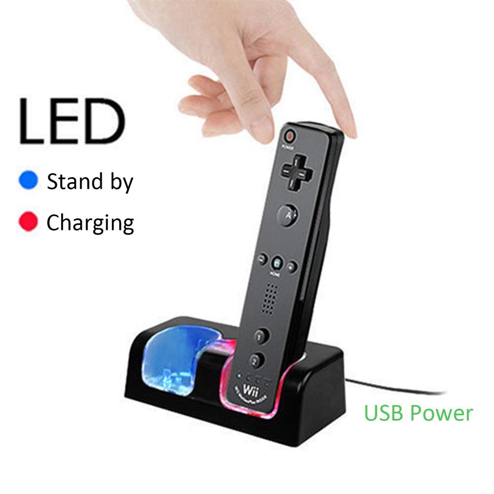 KEEPOWER Wii Controller Charger Station,2 in 1 Dual Charging Dock Station for Nintendo WII/WII U Controllers with Two 2800mAh Rechargeable Battery Pack Black