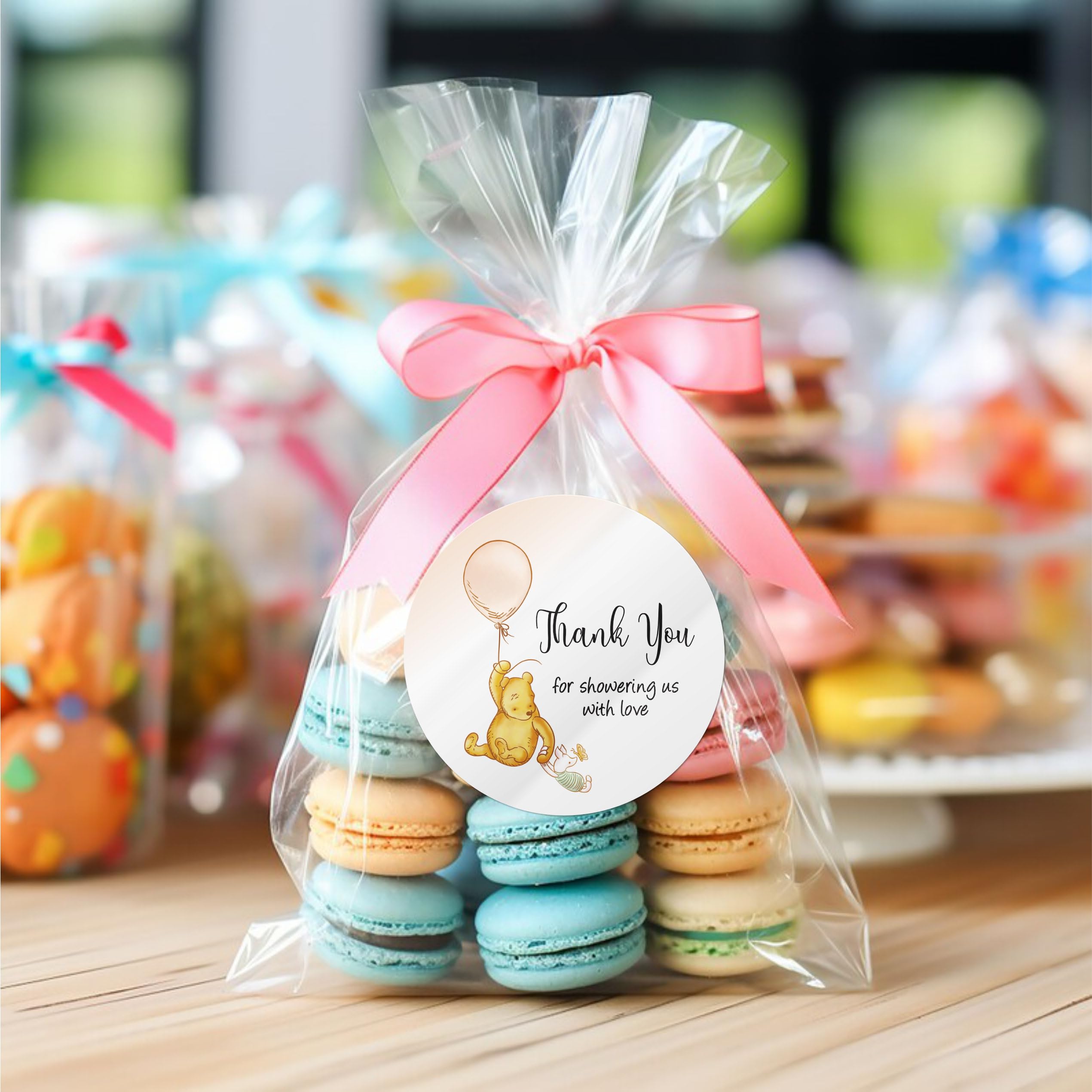 WEECUTES® Winnie Thank You Stickers Baby Shower Decorations Honey Jar Gift Label Classic Pooh Birthday Party Decor Supplies (48 Pcs)