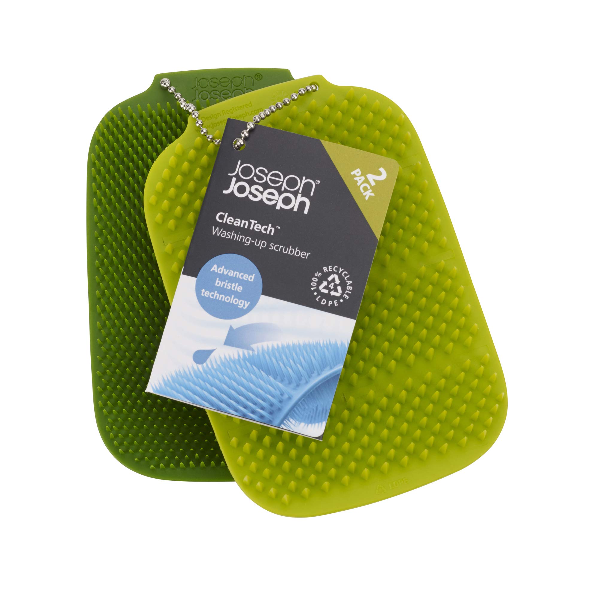 Joseph Joseph CleanTech Reusable Sponge Scrubbers Hygienic Quick-Dry, 2-Pack, Green