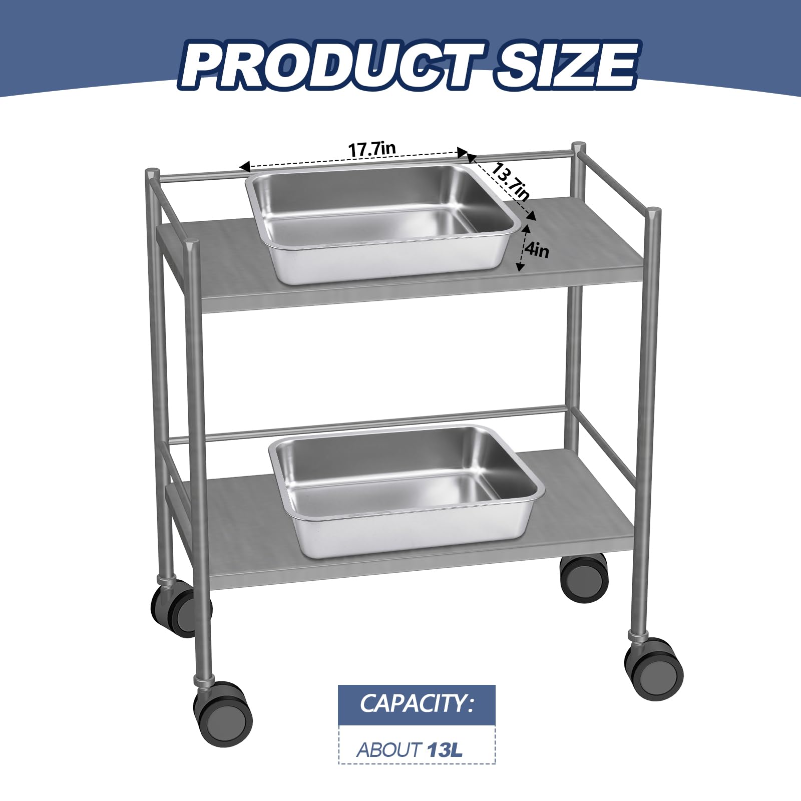 Tiangrid Stainless Steel Commercial Bus Tubs Box Tote Box Dishwashing Tubs, Utility Tub, Meat Prep Tub (2, 13 L)