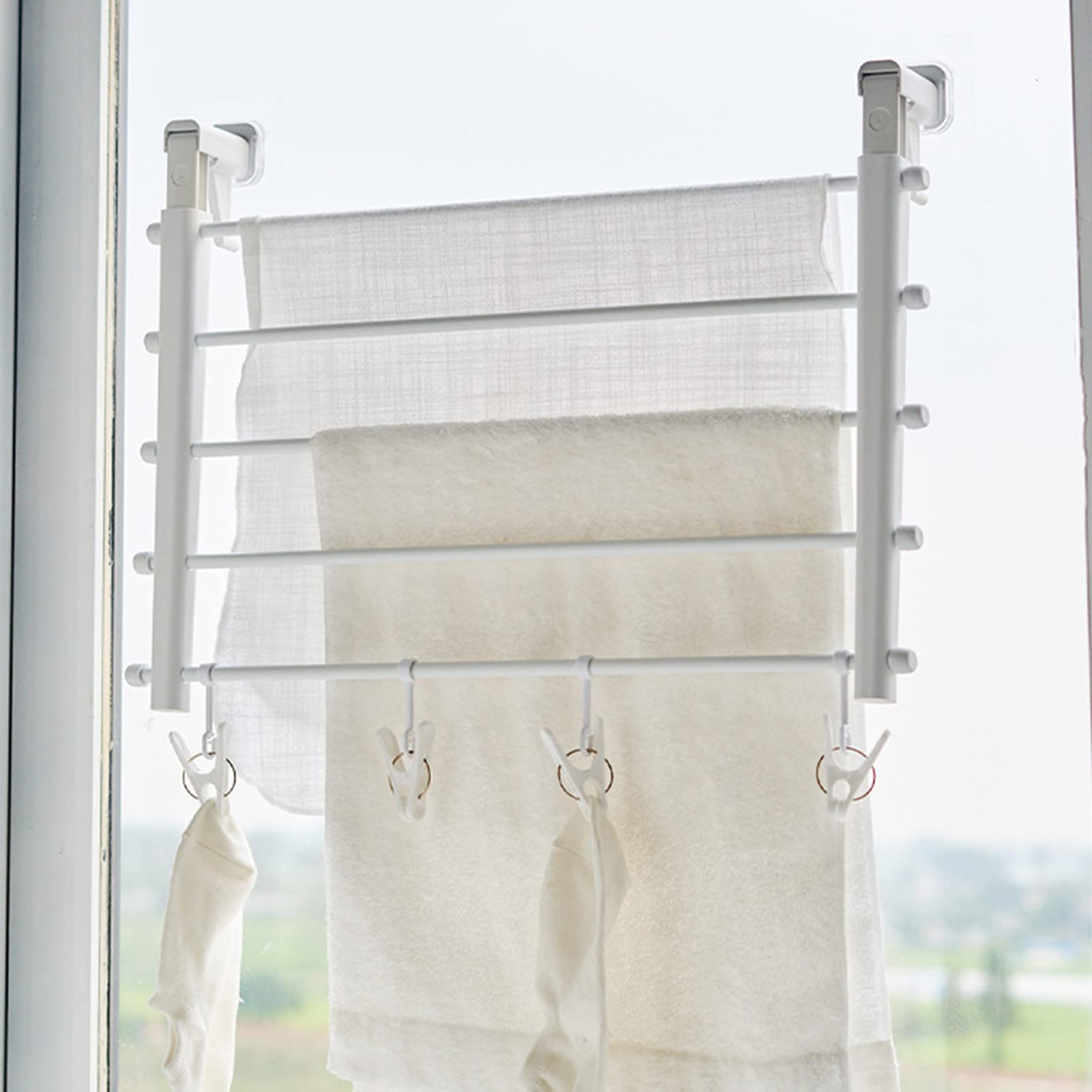 XTDHOMEDIAN Wall Mounted Clothes Drying Rack Folding Telescopic Plastic Laundry Rack for Indoor Balcony (600mm 8 Clips)