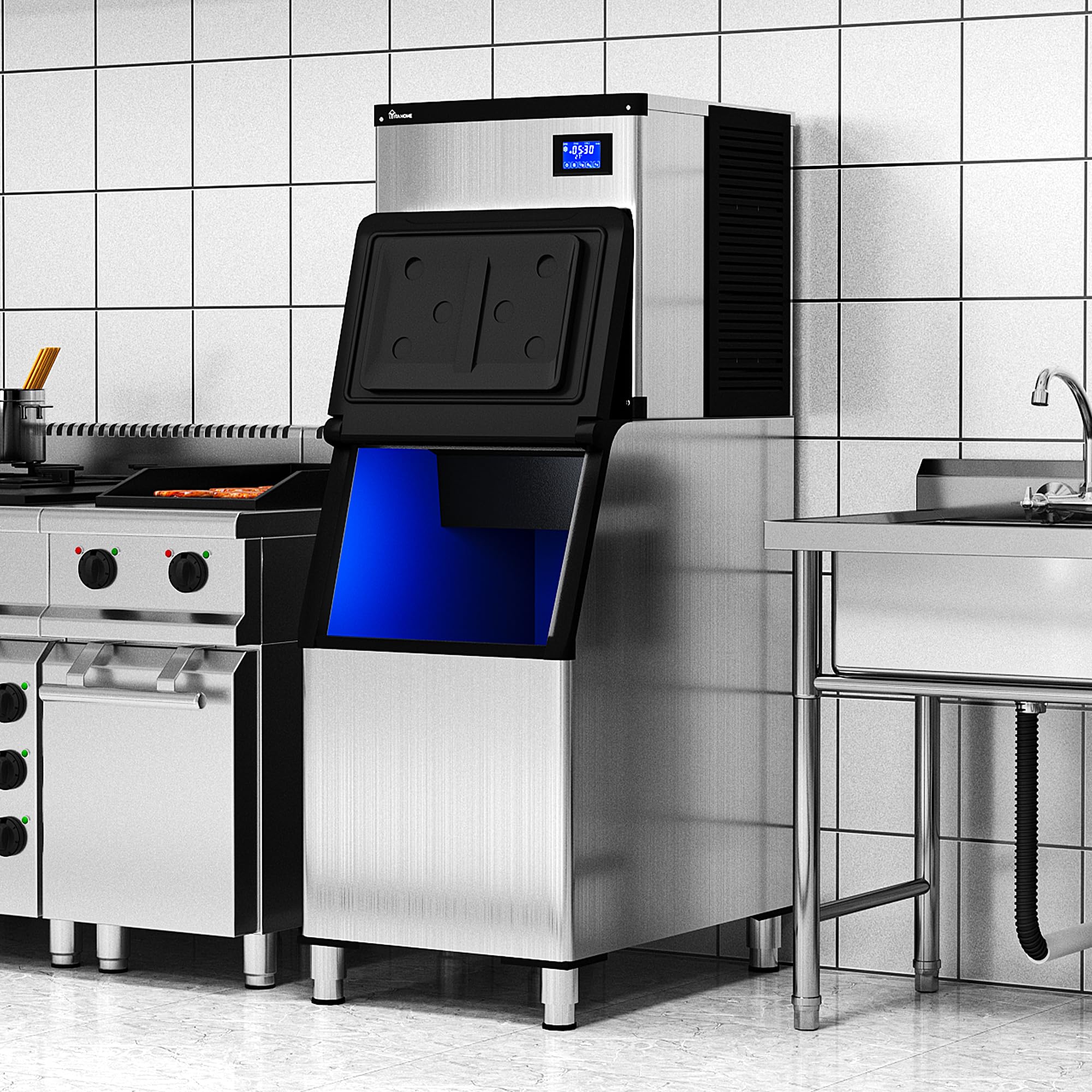 YITAHOME Commercial Ice Maker Machine 400LBS/24H with 250 LBS Storage Bin, Upgraded Compressor, Auto Self-Cleaning, 1000W Stainless Steel Industrial Ice Machine for Restaurant Business Cafe Shop