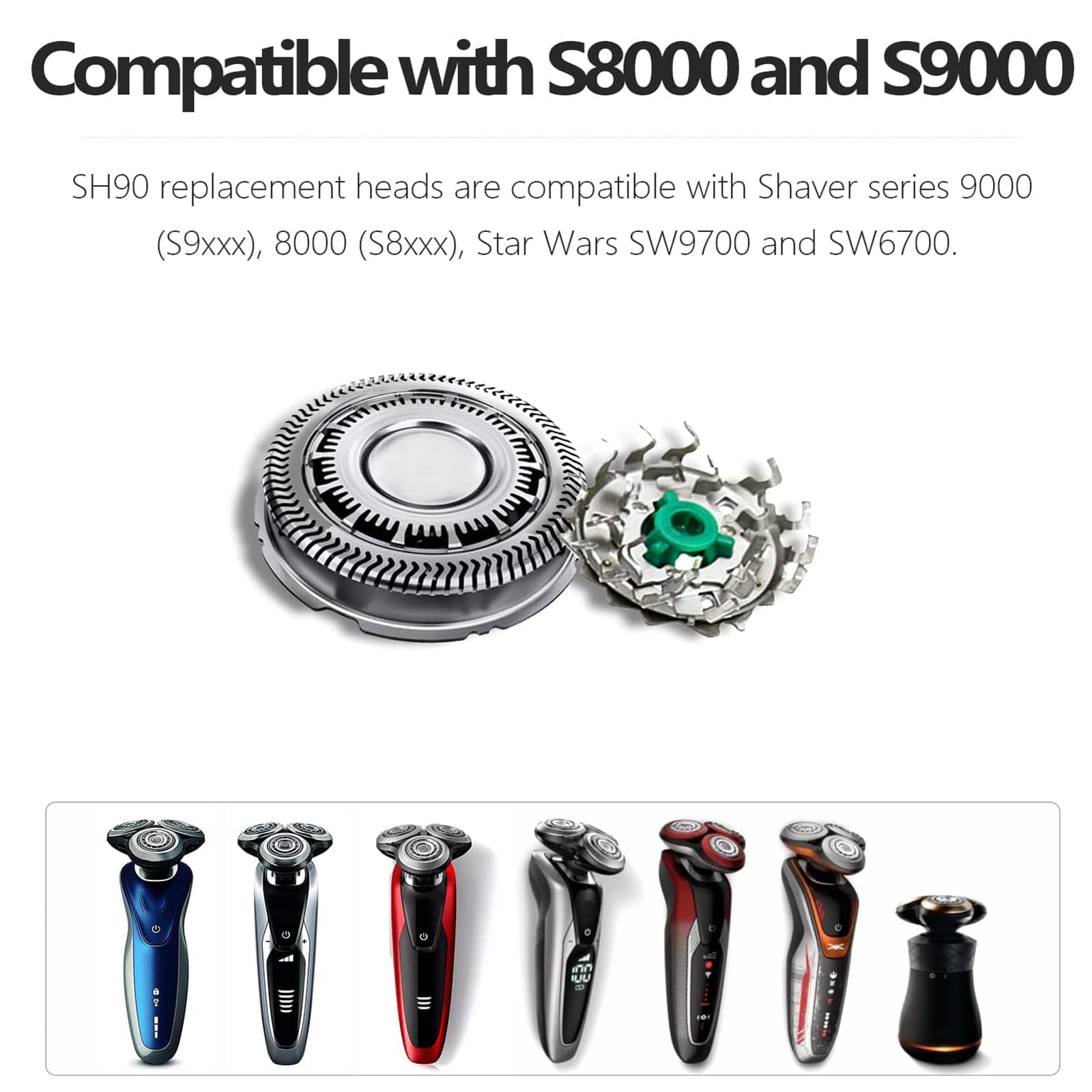 SH90 Replacement Heads for Philips Norelco Shaver S9000 Serie and S8000 Series,Compatible with Shaver SH90/62,9000,3 pcs