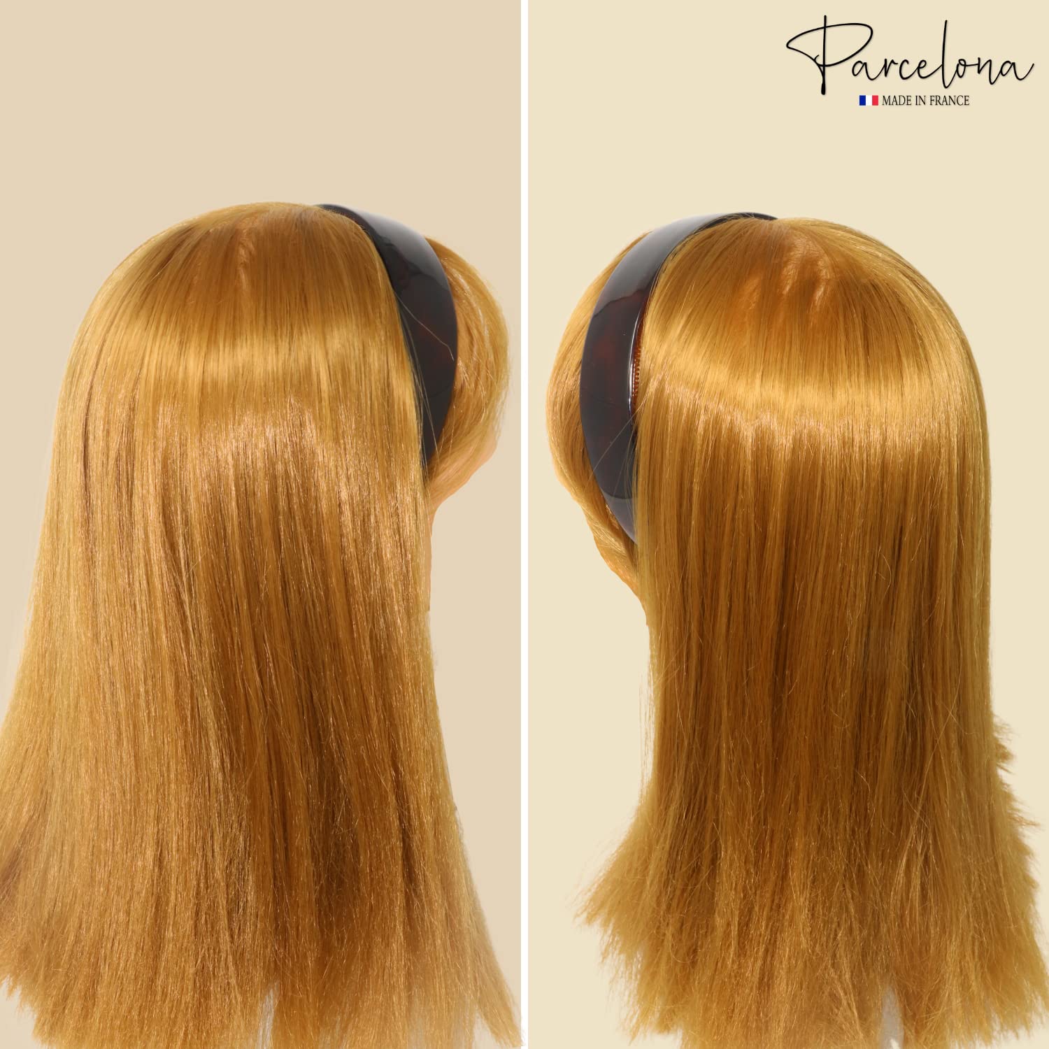 Parcelona French (Set of 2) Wide 1 Inch Tortoise Shell Brown and Black Hair Headbands with Inner Teeth Nibs