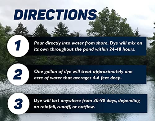 Sapphire Blue Lake & Pond Colorant - 1 Gallon - Deep Dark Blue Color Treats up to 1 Acre - Combination of Crystal Blue & Blackout Pond Dye- Environmentally Friendly Pond Dye
