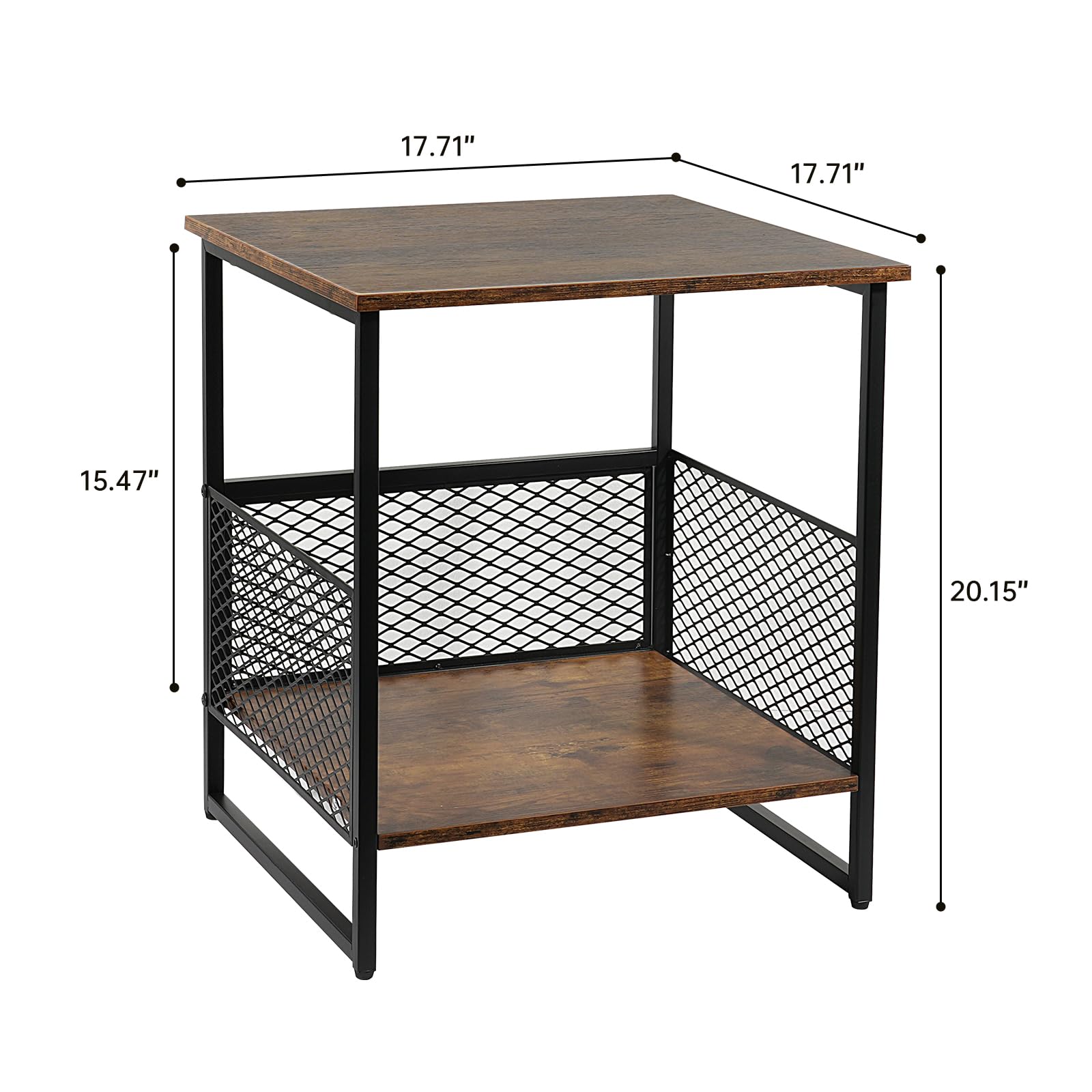 Square Side Table, 2 Tier End Table, Couch Side Table with Storage, Great For Printer Stand, Mini Fridge Stand, Aquarium Stand, Nightstand, Coffee Stand, Ideal for Living Room, Bedroom, Office (Black)