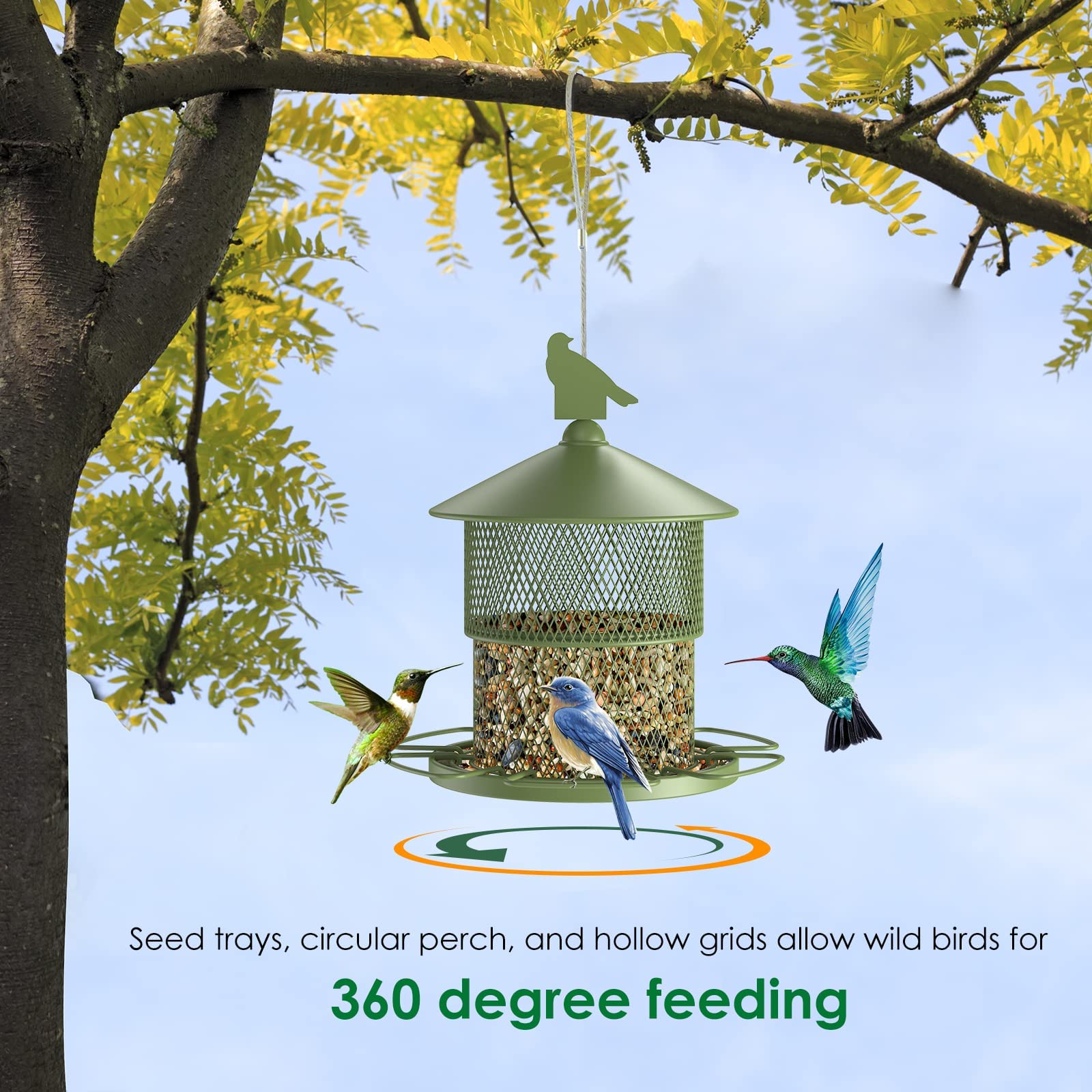 Outdoors Hanging Metal Bird Feeder: Digipettor 4 lbs Large Capacity Mesh Squirrel-Proof Wild Bird Seed Feeder for Garden Yard Outdoors Decoration, Green