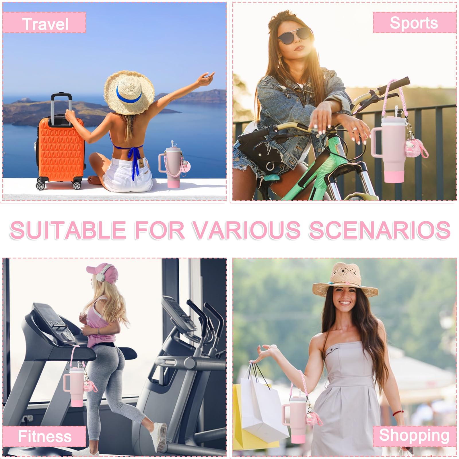 Stanley Cup Accessories Set, Cartoon Cute Kawaii Pom Pom Design Water Bottle Handle Strap, Silicone Stanley Cup Boot, Stanley Charms for Stanley Cup 30/40oz Tumble (Blue)