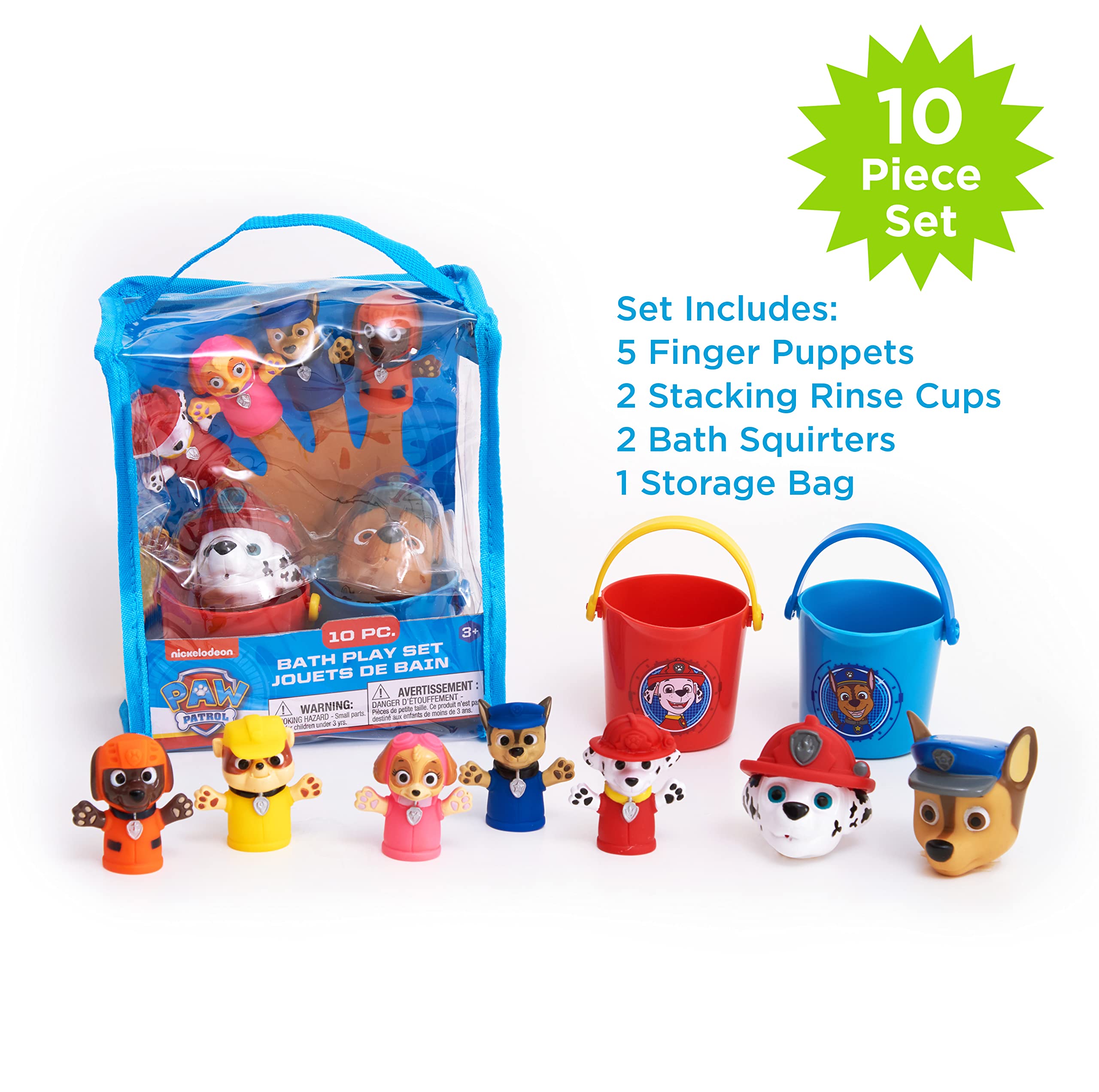 Nickelodeon PAW Patrol 10 Piece Bath Toy Value Set - Kids Bath Toys