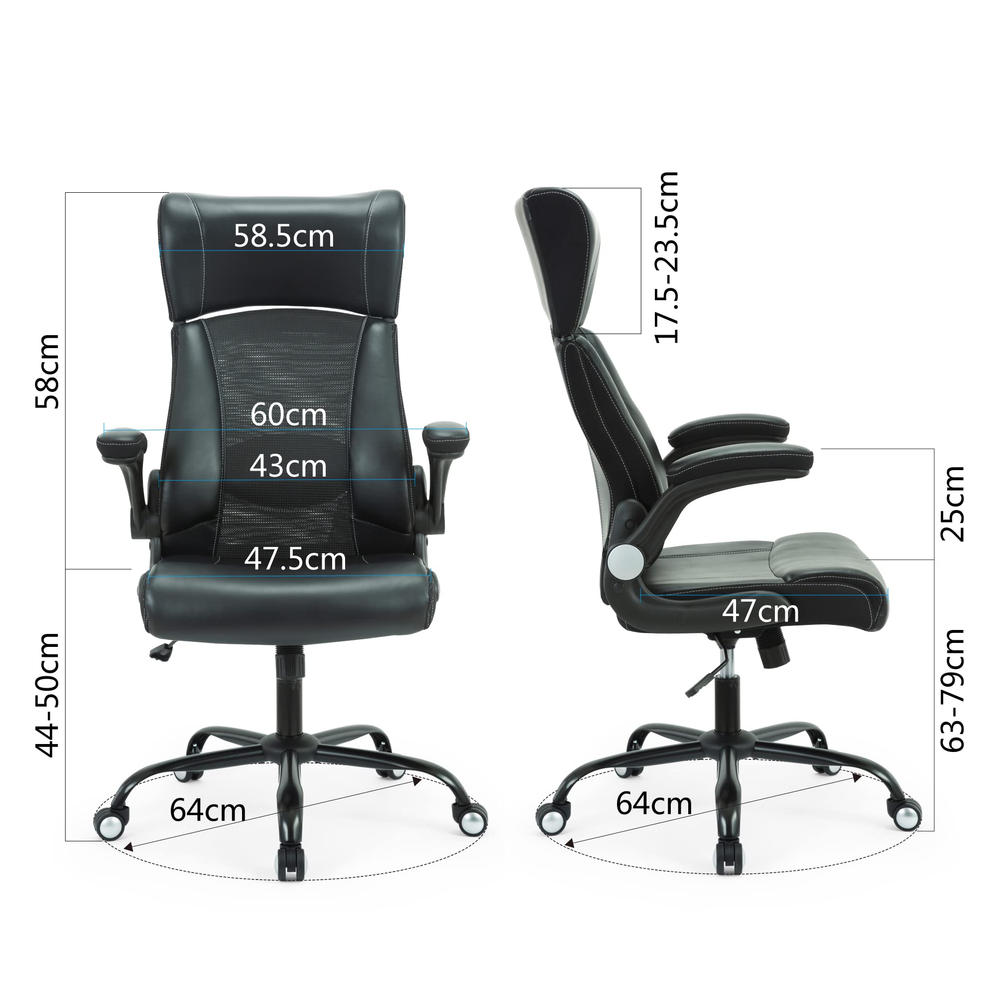 SOERGO Home Office Chair, Ergonomic Desk Chair with Lumbar Support, Faux PU Leather Cushion Mid Back Mesh Executive Computer Chair-Adjustable Headrest, Armrest, Height for Home Office Gaming, Black