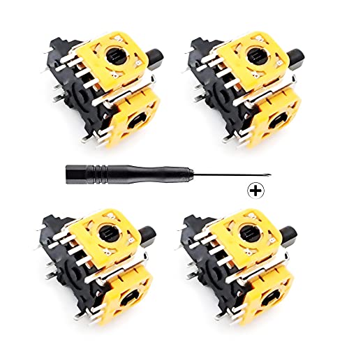 New for PS4 Controller Analog Joystick 2K3 Pack 4 Replacement Original, Compatible with for PlayStation 4 DualShock 4 Wireless Controllers, Yellow Ohms 2.3K 3D Joy Sticks Rocker Spare Parts