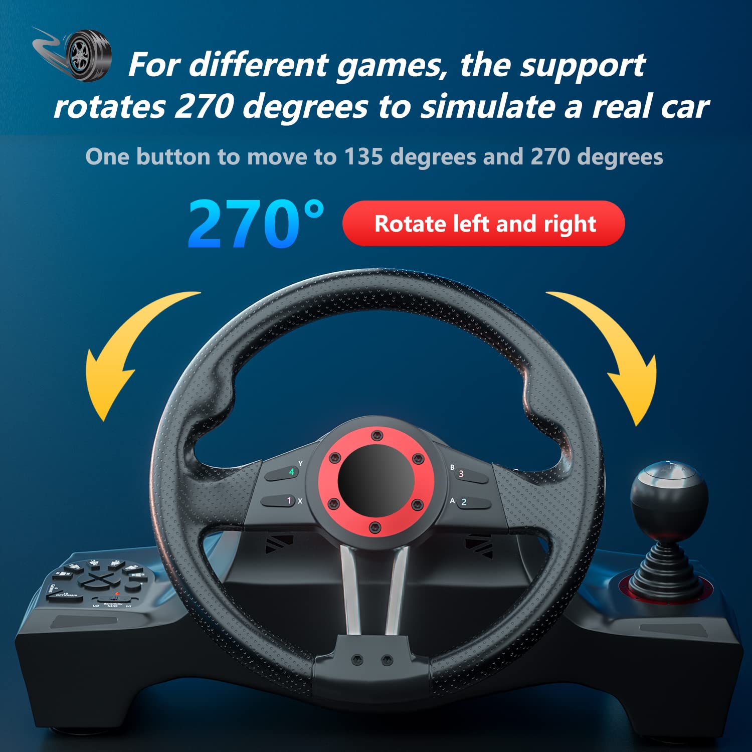 Racing Steering Wheel with Floor Pedals/Shifter and Vibration Leather Steering Wheel Cover for PS4/ PS3/ XBOX One/XBOX Series X|S/Switch/PC Racing Steering Wheel