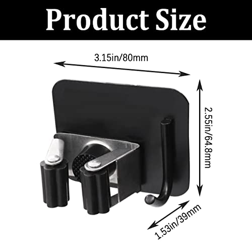 Seamaka 5PCS Broom Holder with Hangle Stainless Steel Wall Mount Mop Holder Self Adhesive Mop Grippers Heavy Duty Broom Hanger for Laundry Room Garden Tool Holder Bathroom Accessories Black O-009-BK