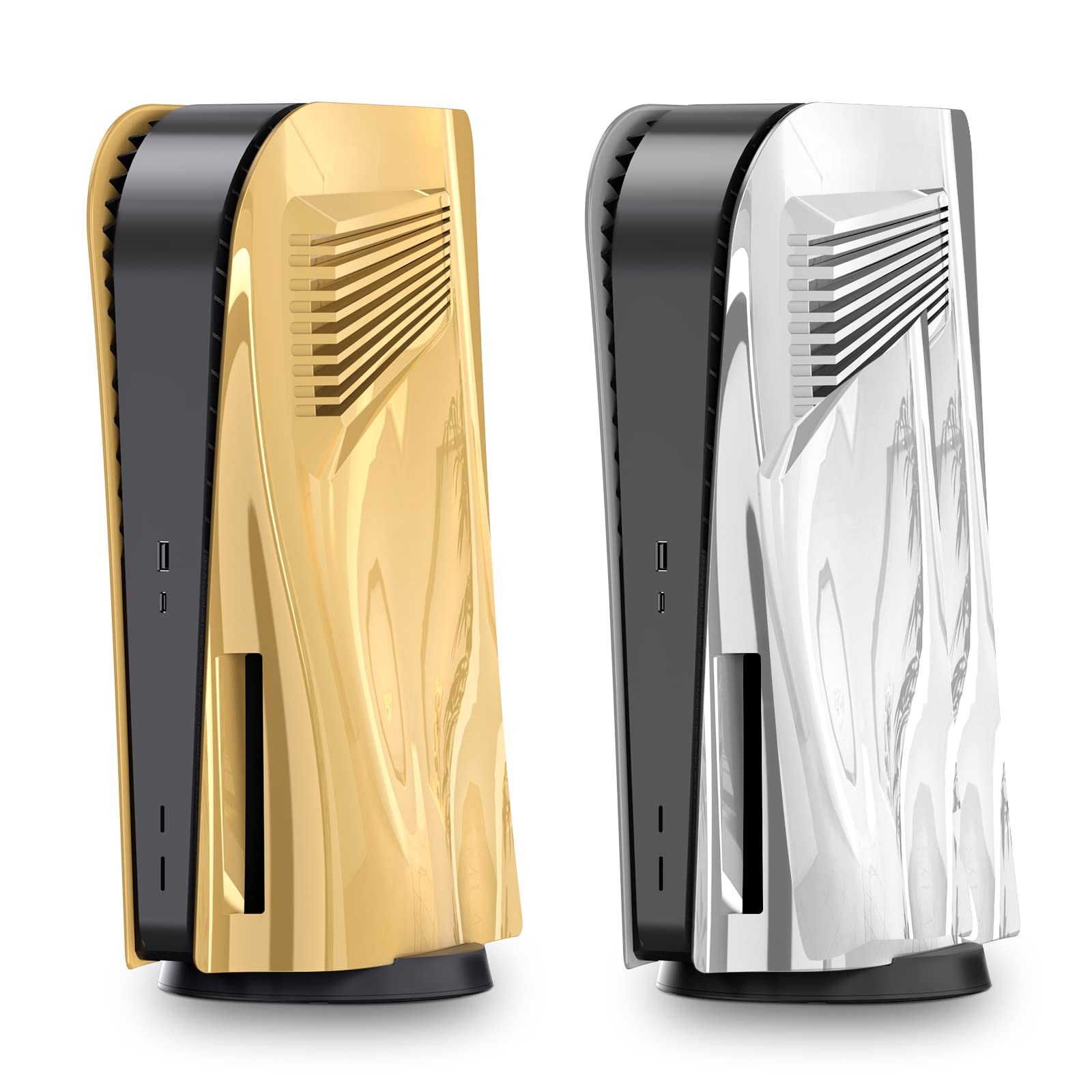 PS-5 Plates for PS-5 Disc Edition, innoAura PS-5 Face Plates with Cooling Vents, Anti-Scratch Dustproof Protective PS-5 Cover, Premium ABS Replacement Shell for PS-5 Disc Edition (Golden+Silver)